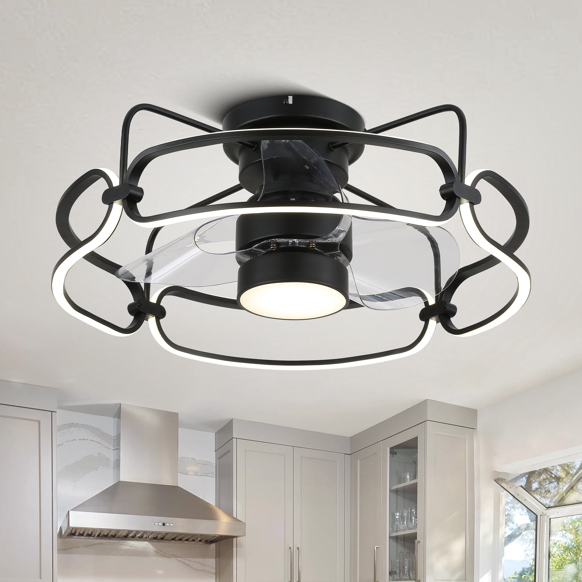 Bella Depot Modern Flush Mount Ceiling Fan with Dimmable Light and ...