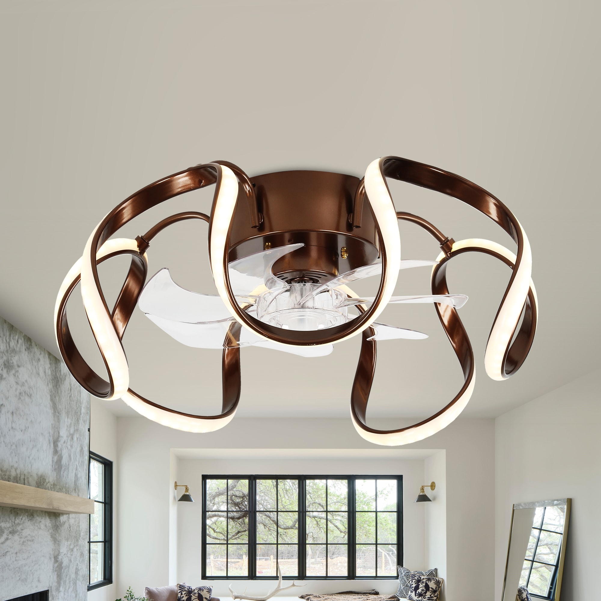 Bella Depot Modern Flush Mount Reversible Ceiling Fan with APP Control ...