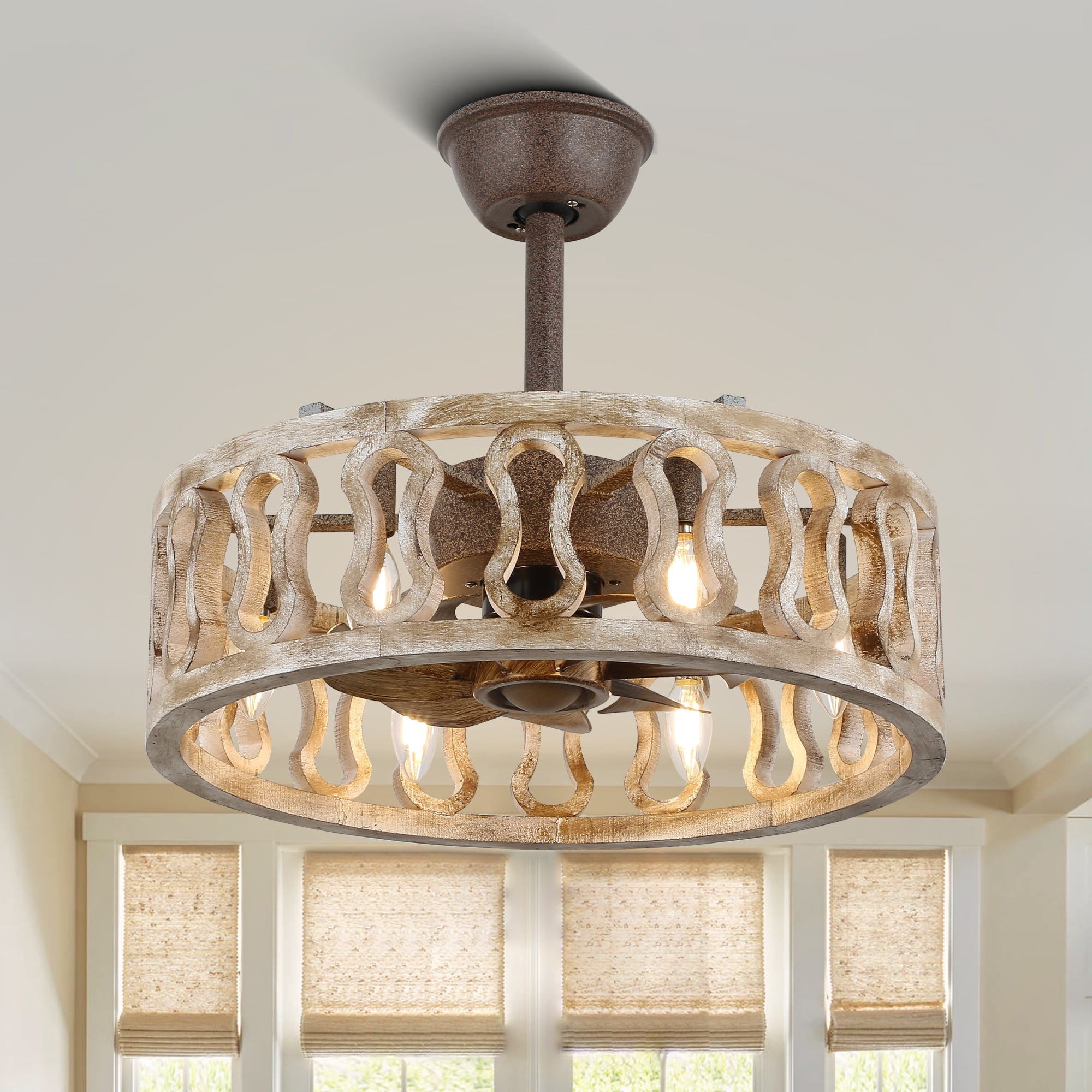 Bella Depot Rustic Wood Caged Ceiling Fan with Light and Remote Control ...