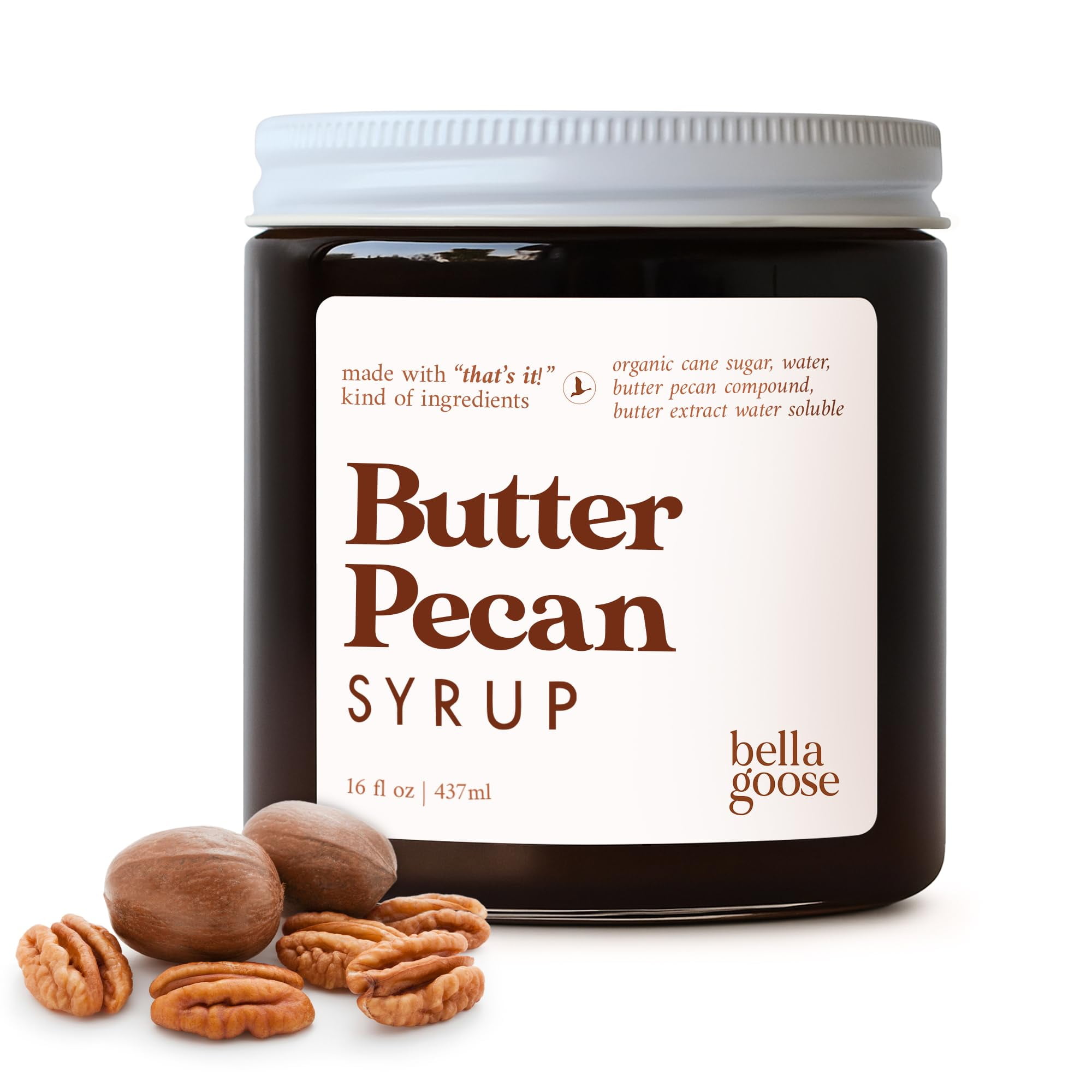 Bella Goose Butter Pecan Coffee Syrup Jar (16oz) - Homemade Pure Cane ...