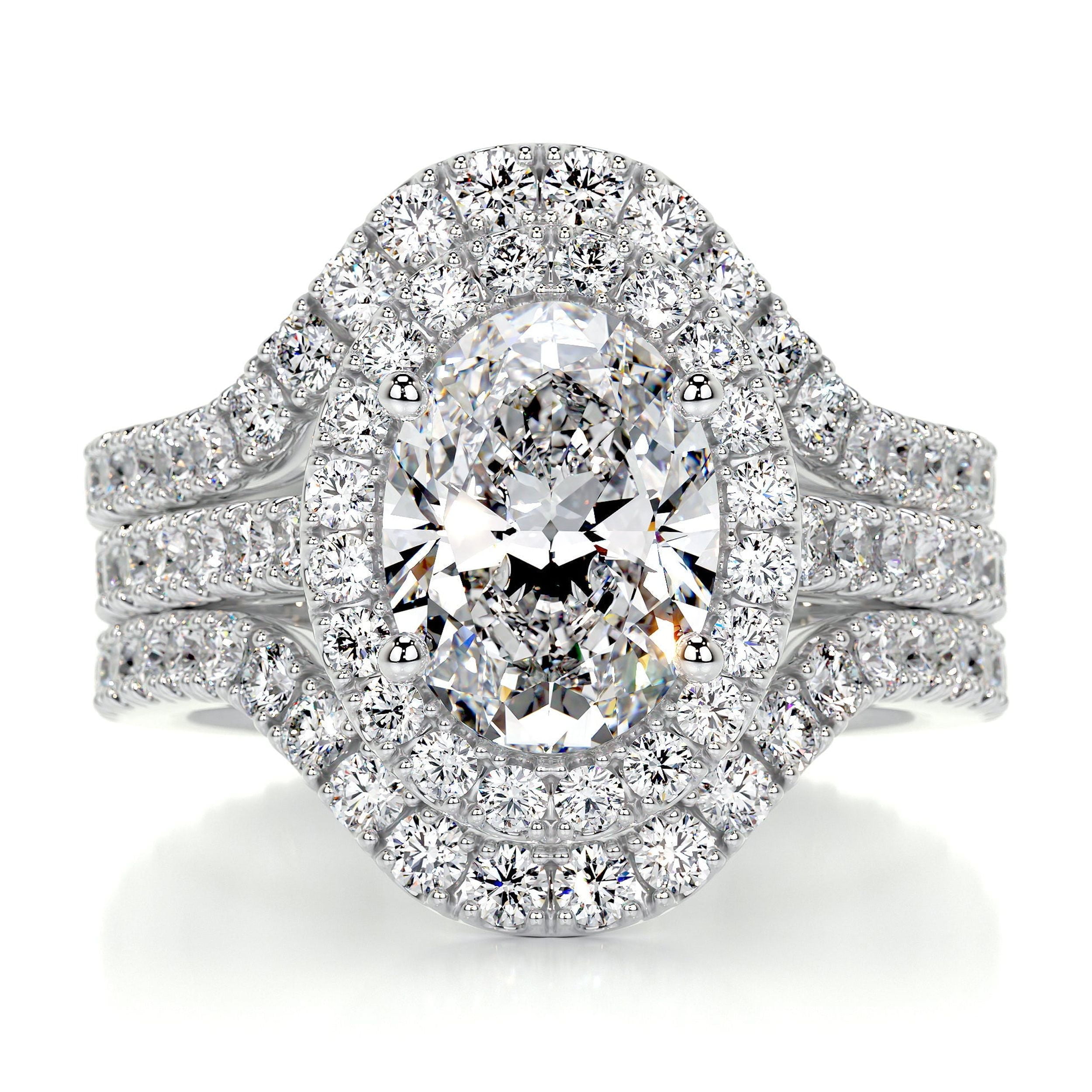 Bella Jewel 14K White Gold Plated Oval Cut Halo Three Eternity Band ...