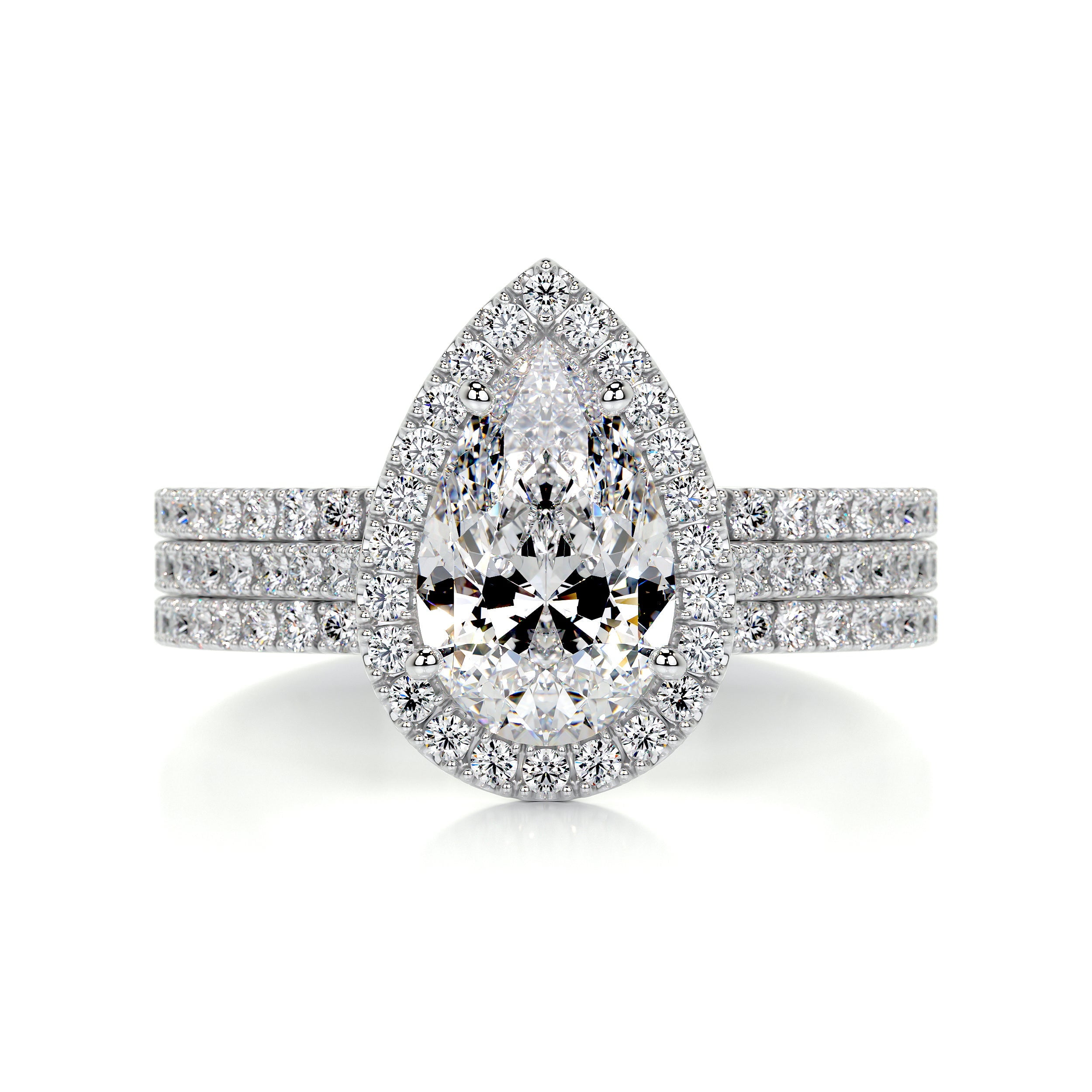 Bella Jewel Engagement Ring - Pear Cut Halo Three Eternity Band Bridal ...
