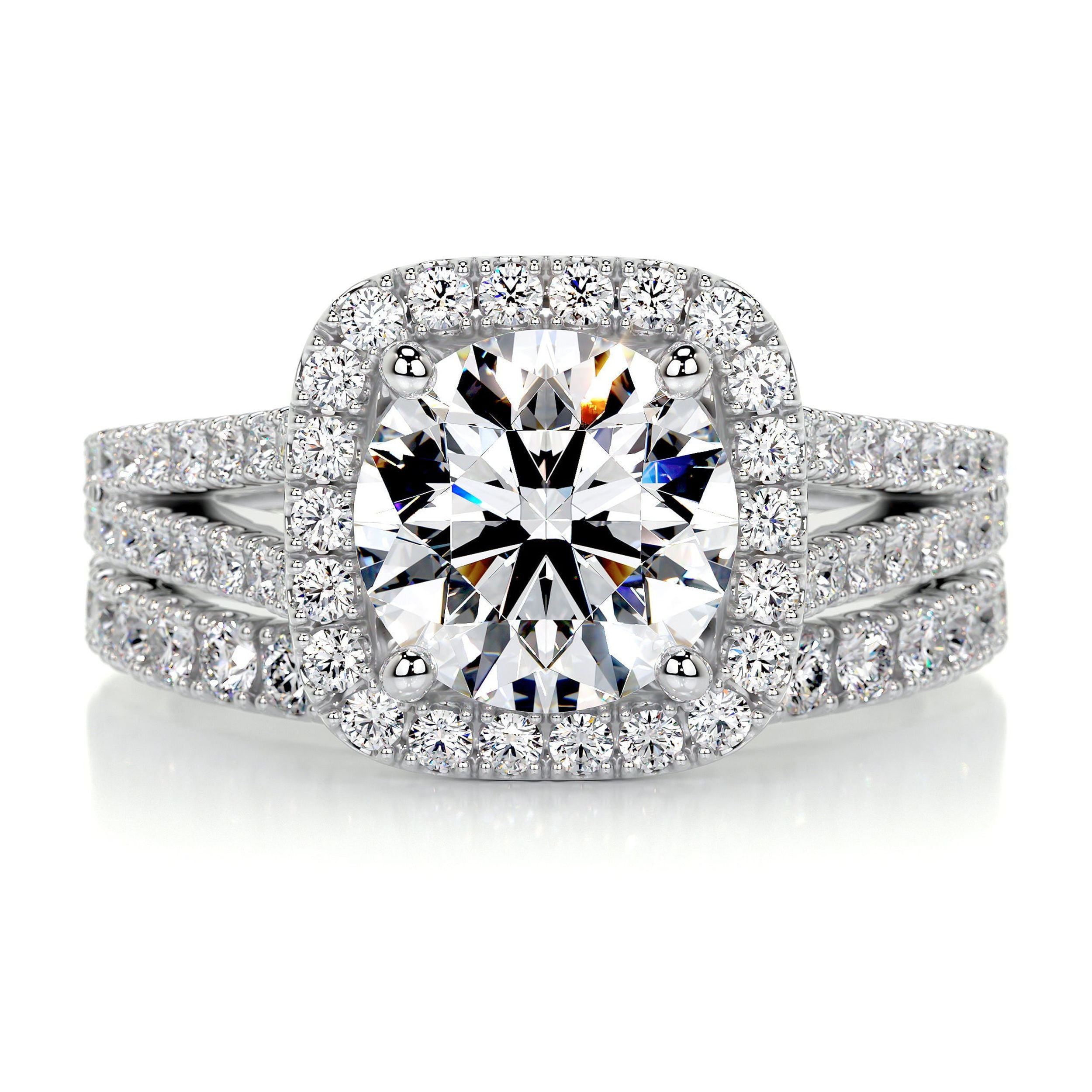 Bella Jewel Radiant Round Cut Halo Three Eternity Diamond Couple Ring ...