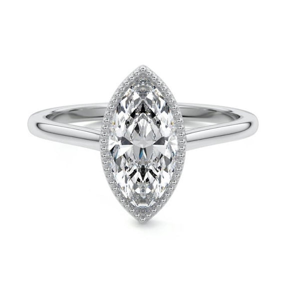 Bella Jewel Stamped 14K White Gold Plated Ring for Women's - Marquise ...