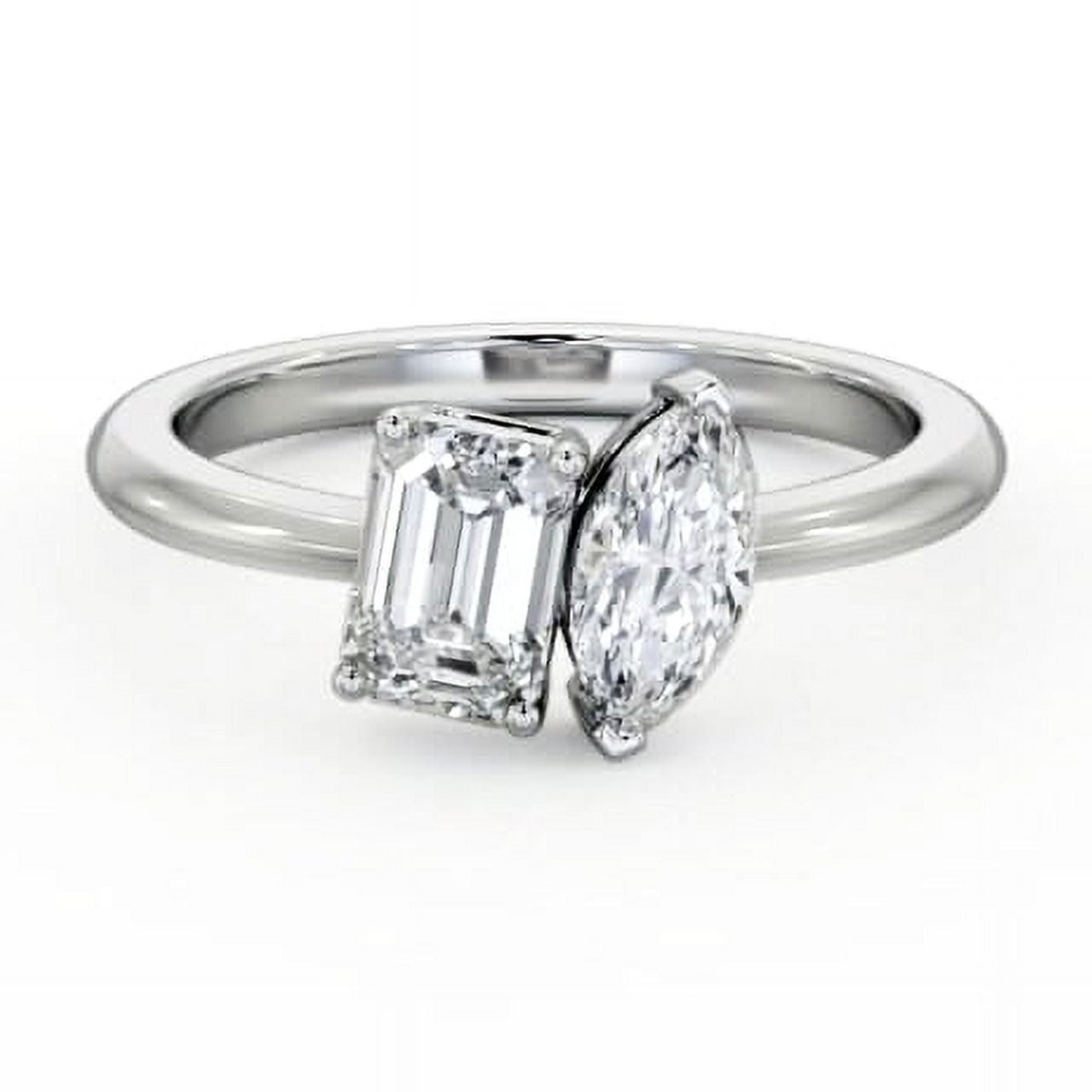 Bella Jewelry 1.2 Ct Emerald Cut Moissanite Engagement Ring – 14K White Gold Plated – Two Stone ...