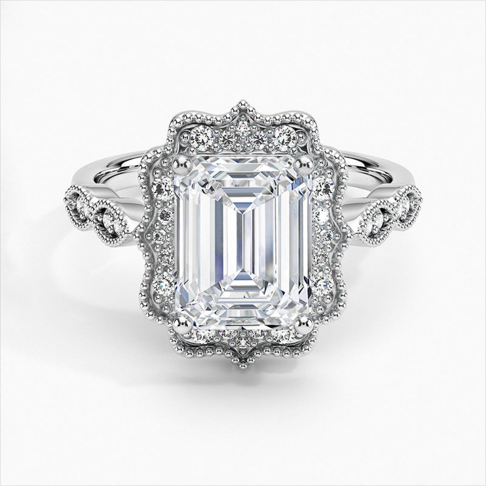 Bella Jewelry 1.88 Ct Excellent Emerald Cut Moissanite Ring - 14K White Gold Plated Ring ...