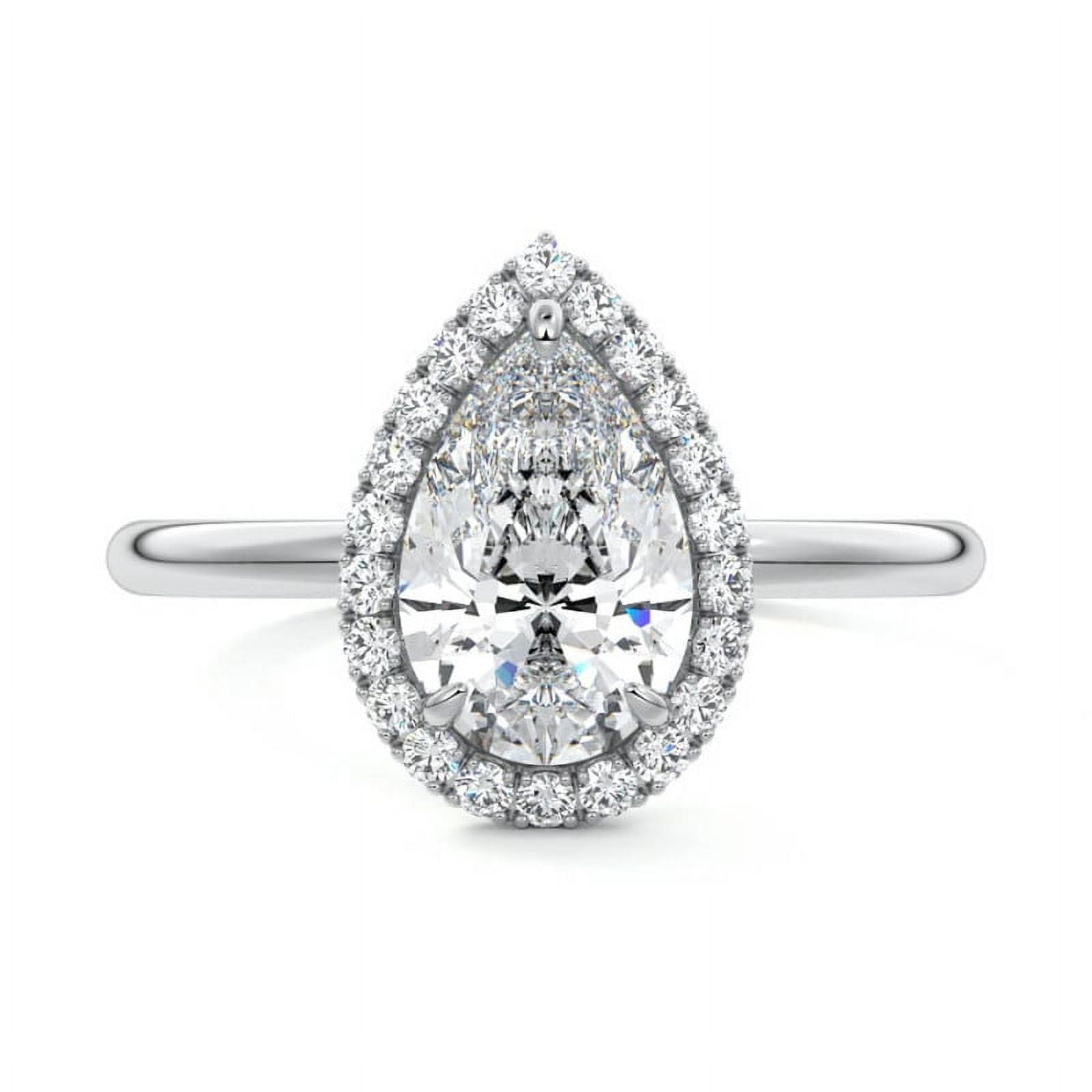 Bella Jewelry 1.88 Ct Pear Cut Moissanite Ring - 14K White Gold Plated - Modern Engagement Halo ...