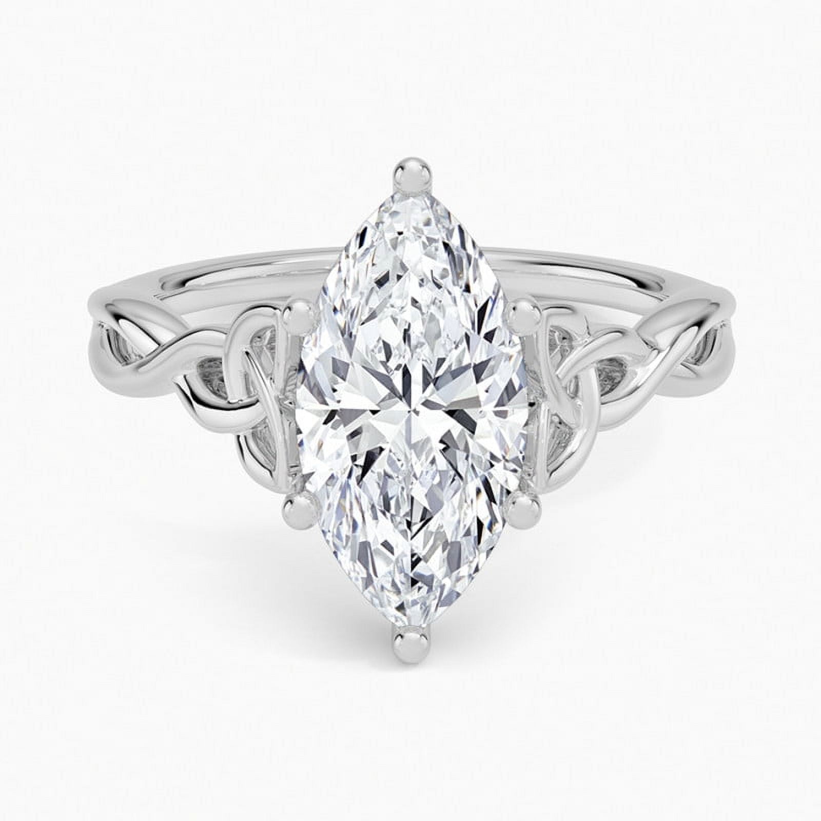 Bella Jewelry 14K White Gold Plated Solitaire Ring - 2.39 Ct White Marquise Cut Moissanite ...