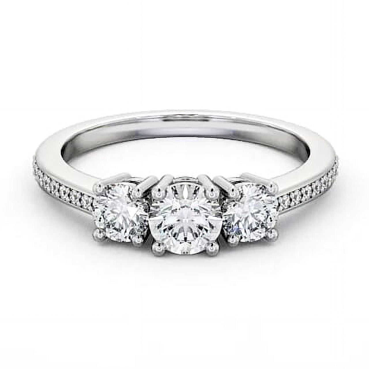 Bella Jewelry 2.6 Ct Round Cut Moissanite Solitaire with Accent Engagement Ring - 14K White Gold ...