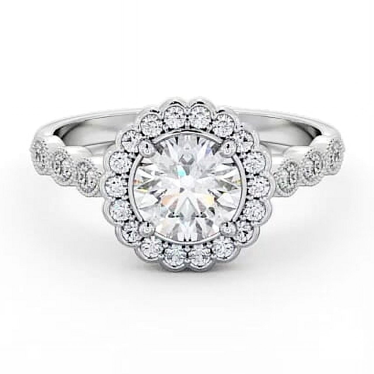 Bella Jewelry 2 Ct Round Cut Moissanite Engagement Ring – Floral Halo with Cathedral Shank – 14K ...