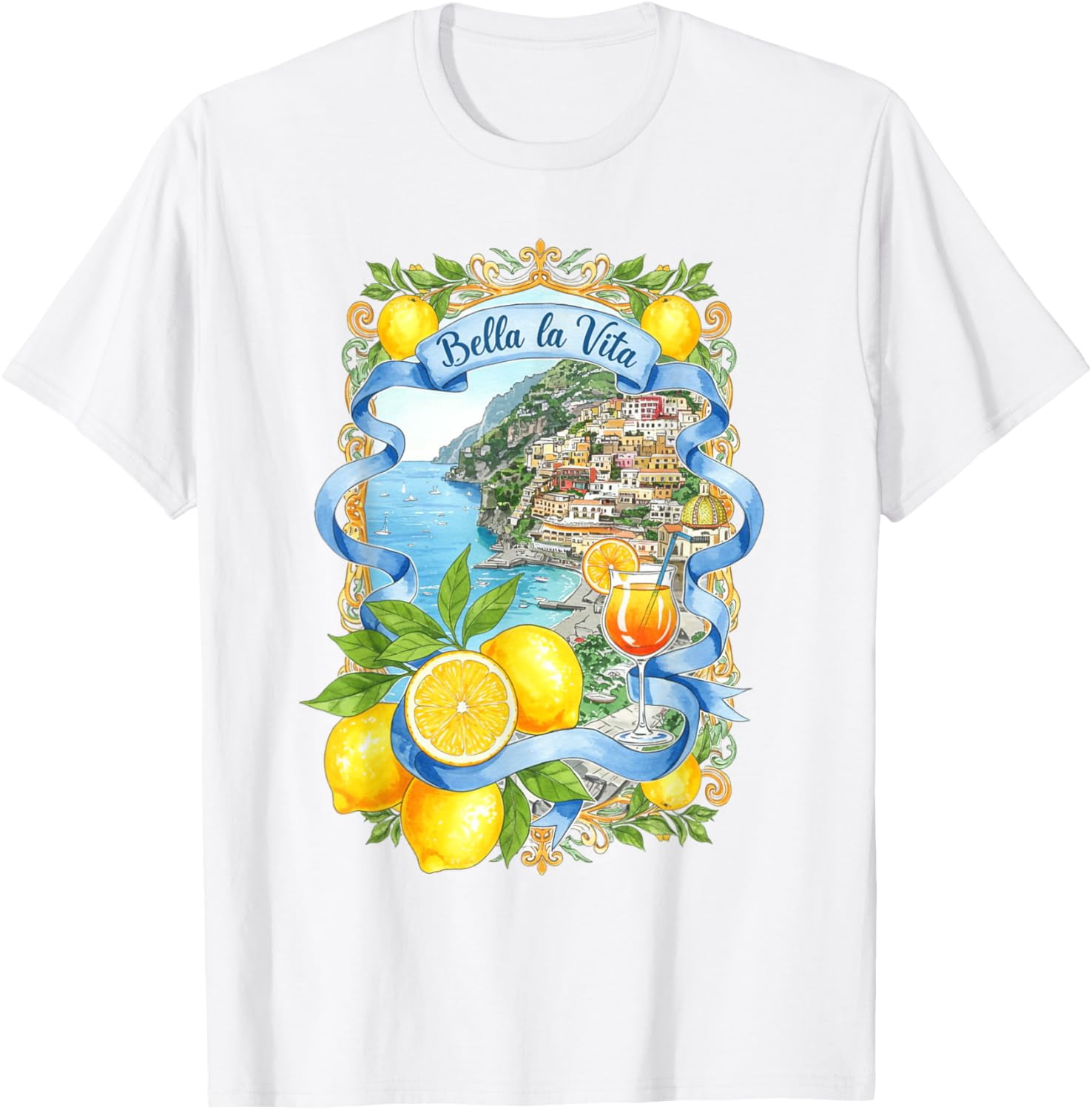 Bella La Vita Italian Capri Lemon Art Amalfi Coast T-Shirt - Walmart.com