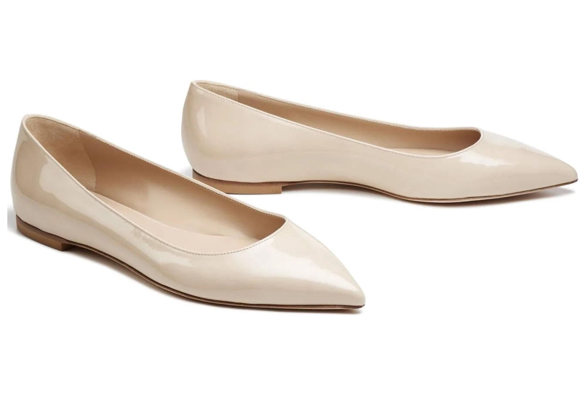 Bella Marie Angie-51 Nude Patent Vegan Leather Pointed Toe Ballet Flats ...