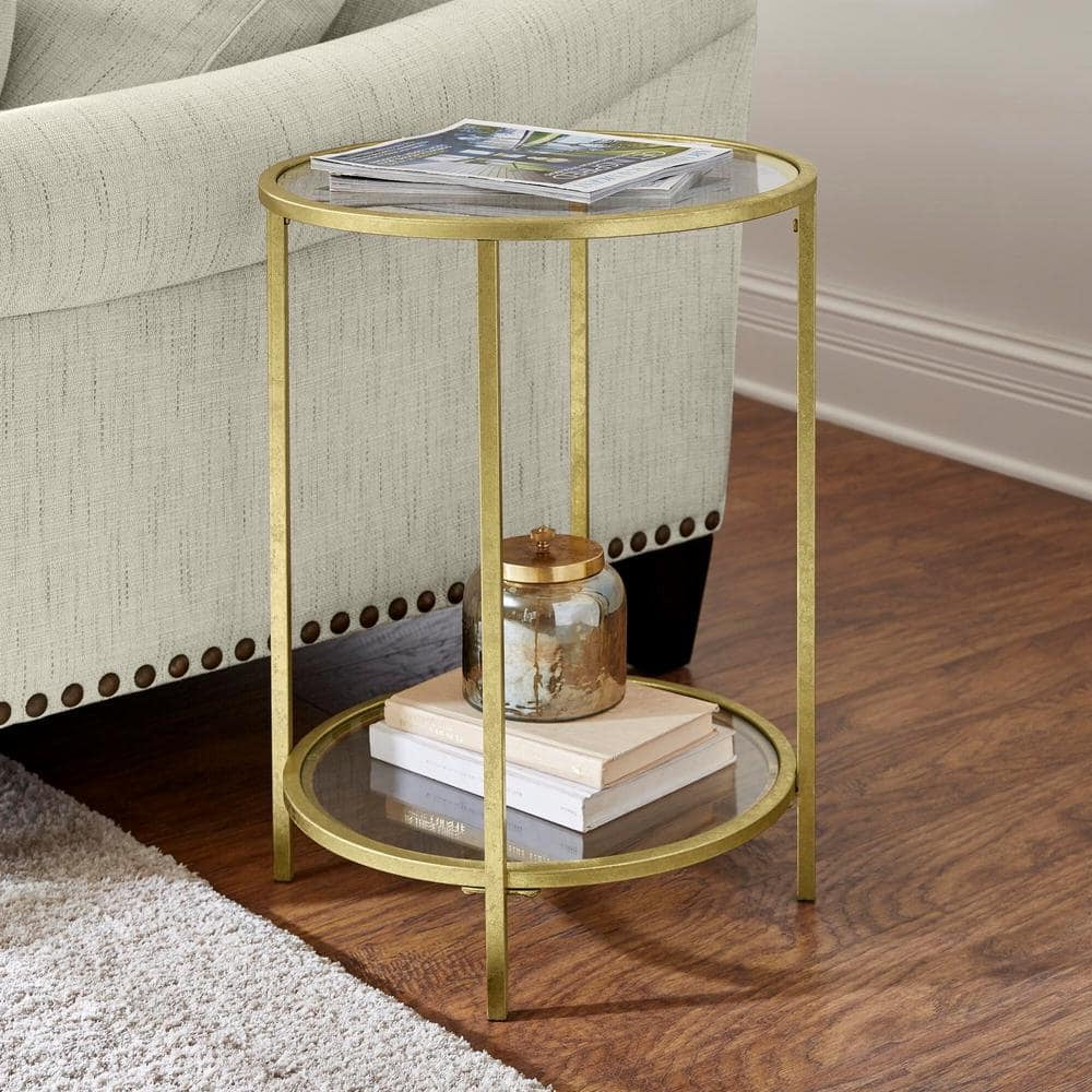 Bella Round Gold Metal and Glass Side Accent Table (18 in. W x 24 in. H) - Walmart.com