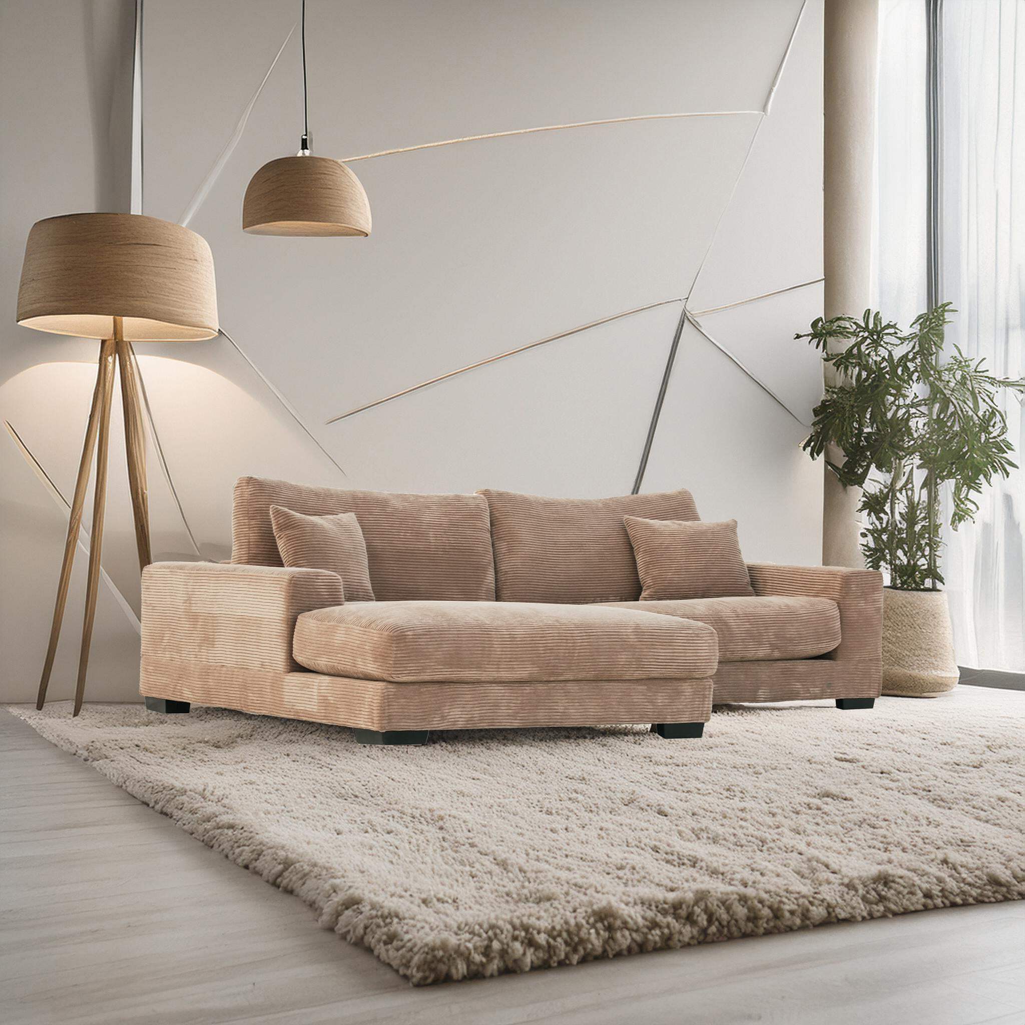 Bella Tan Corduroy Left Facing 2 Piece Sectional Tan Wood Corduroy 2 ...