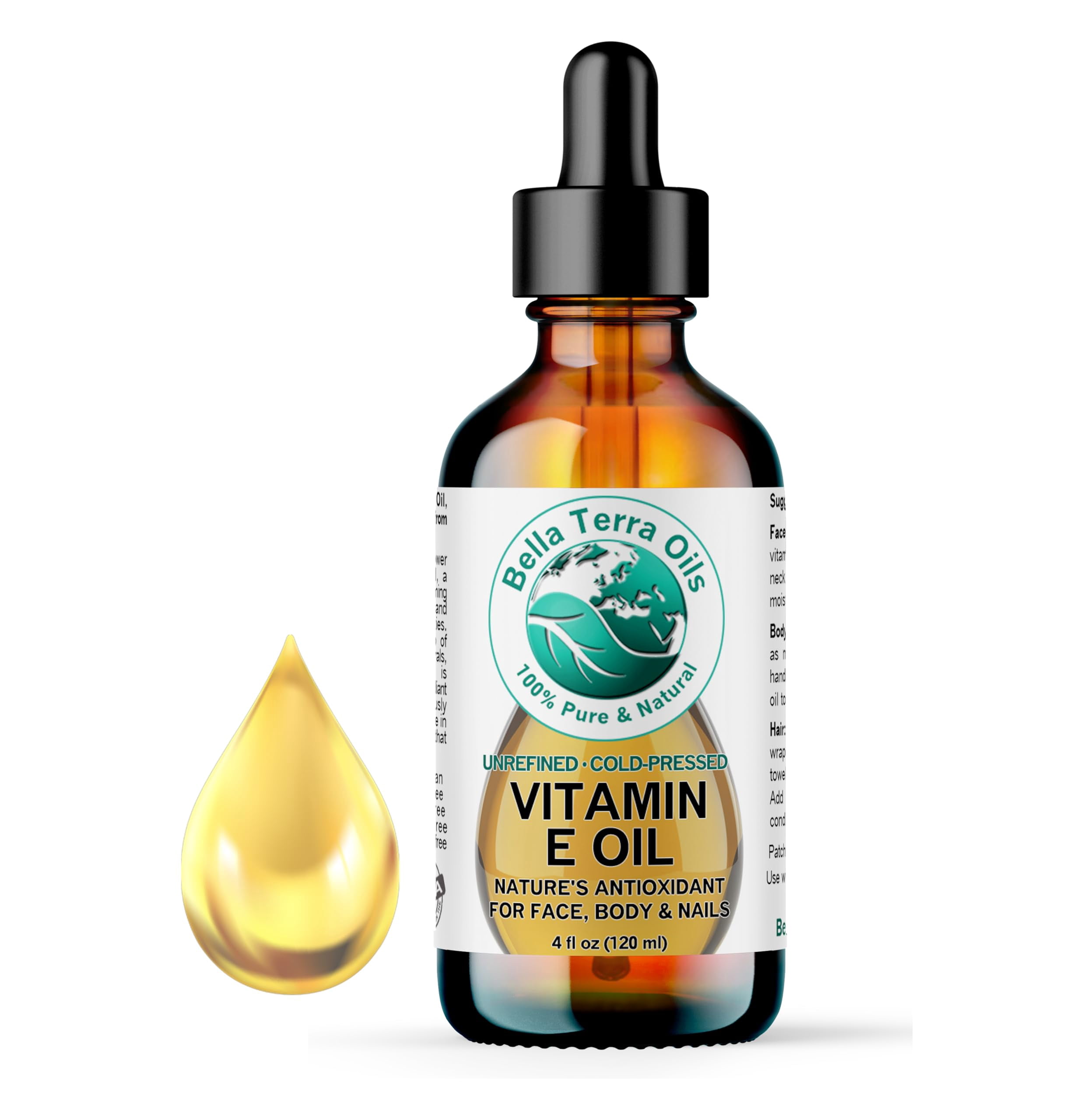 Bella Terra Oils - BCA3 Organic Vitamin E Oil 4 oz - Strongest ...