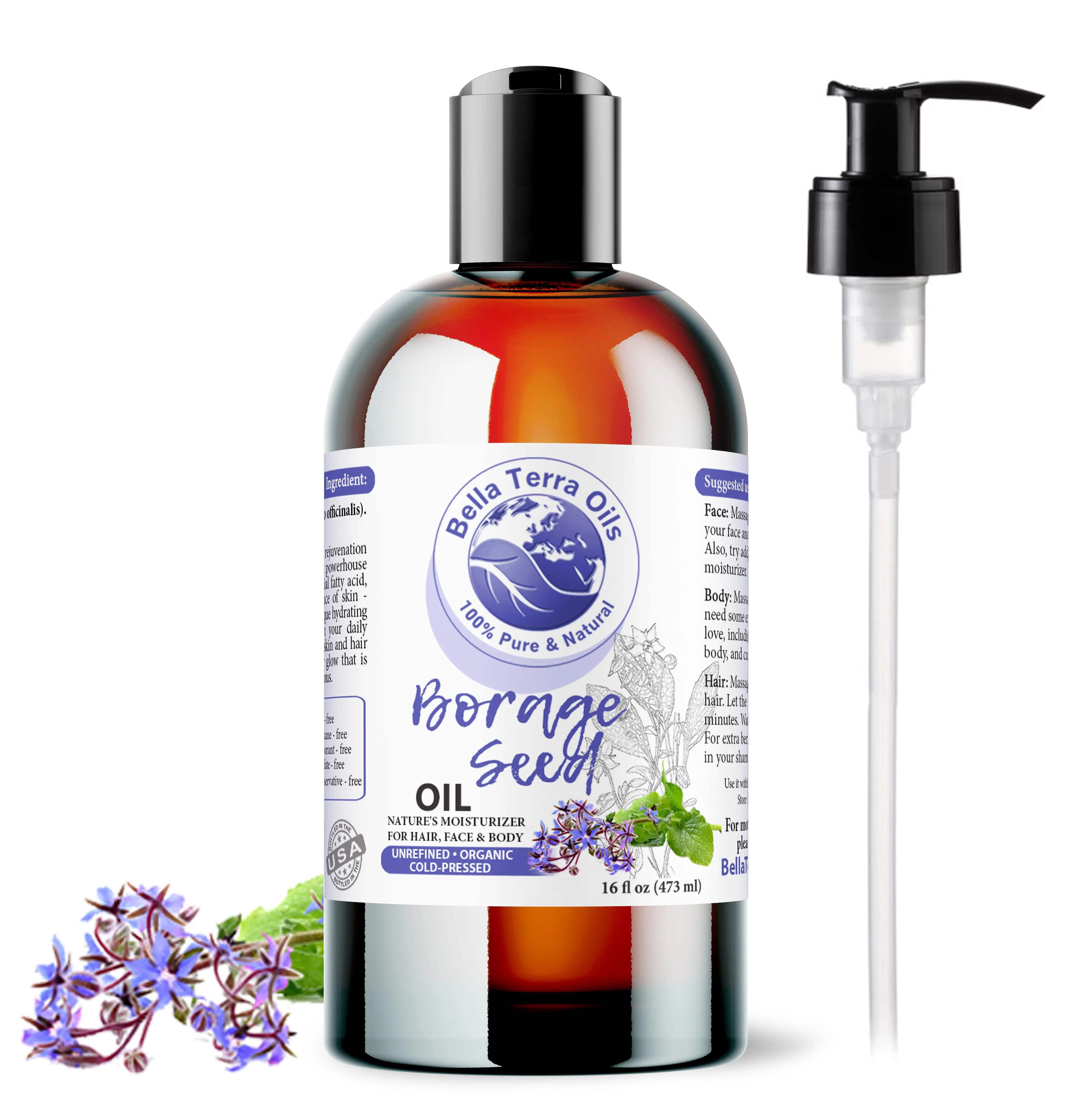 Bella Terra Oils Borage Seed Oil – 16oz, Cold-Pressed & Pure for Skin ...