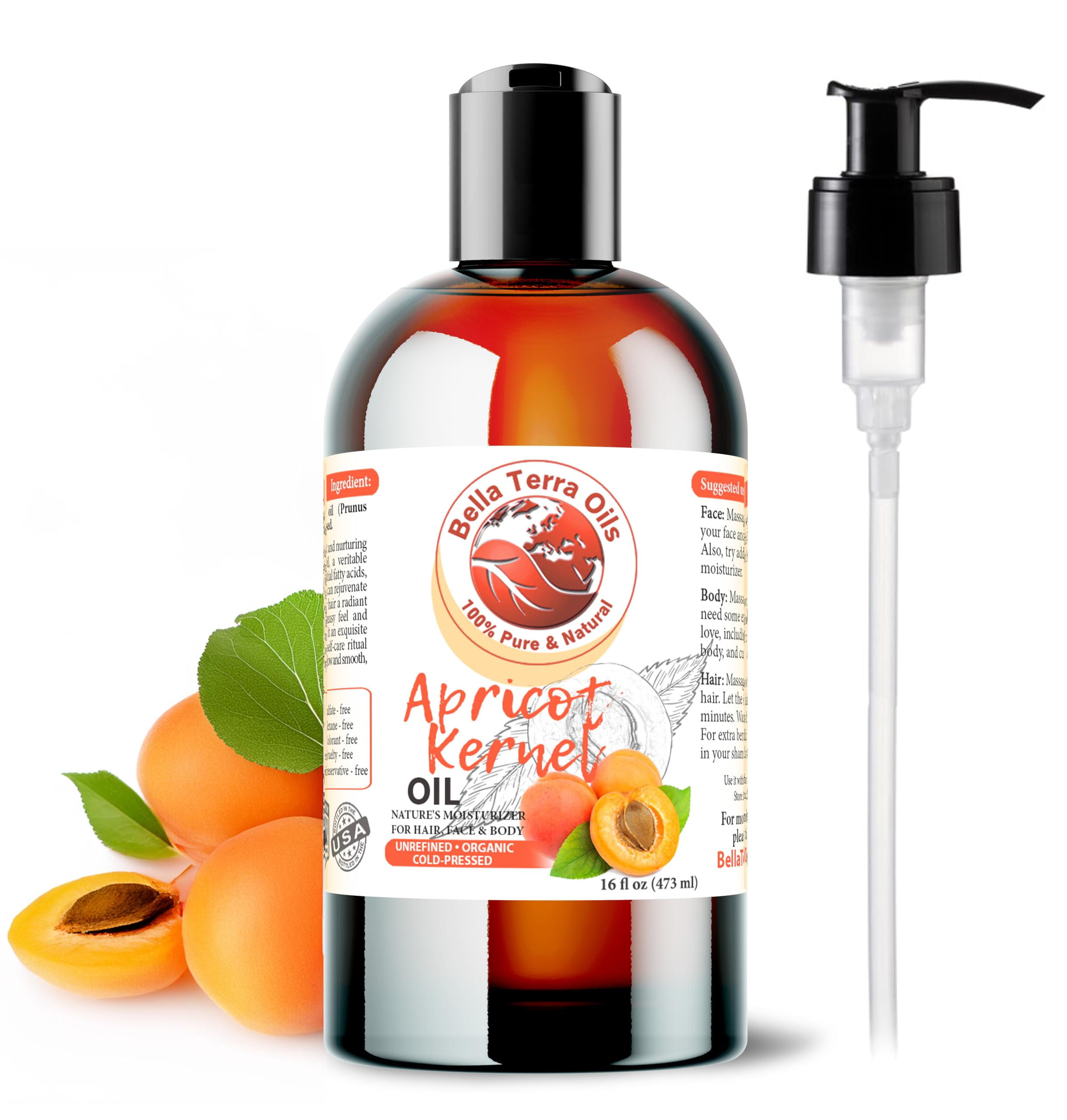 Bella Terra Oils - IRF13 Organic Apricot Kernel Oil 16oz - Pure Organic ...