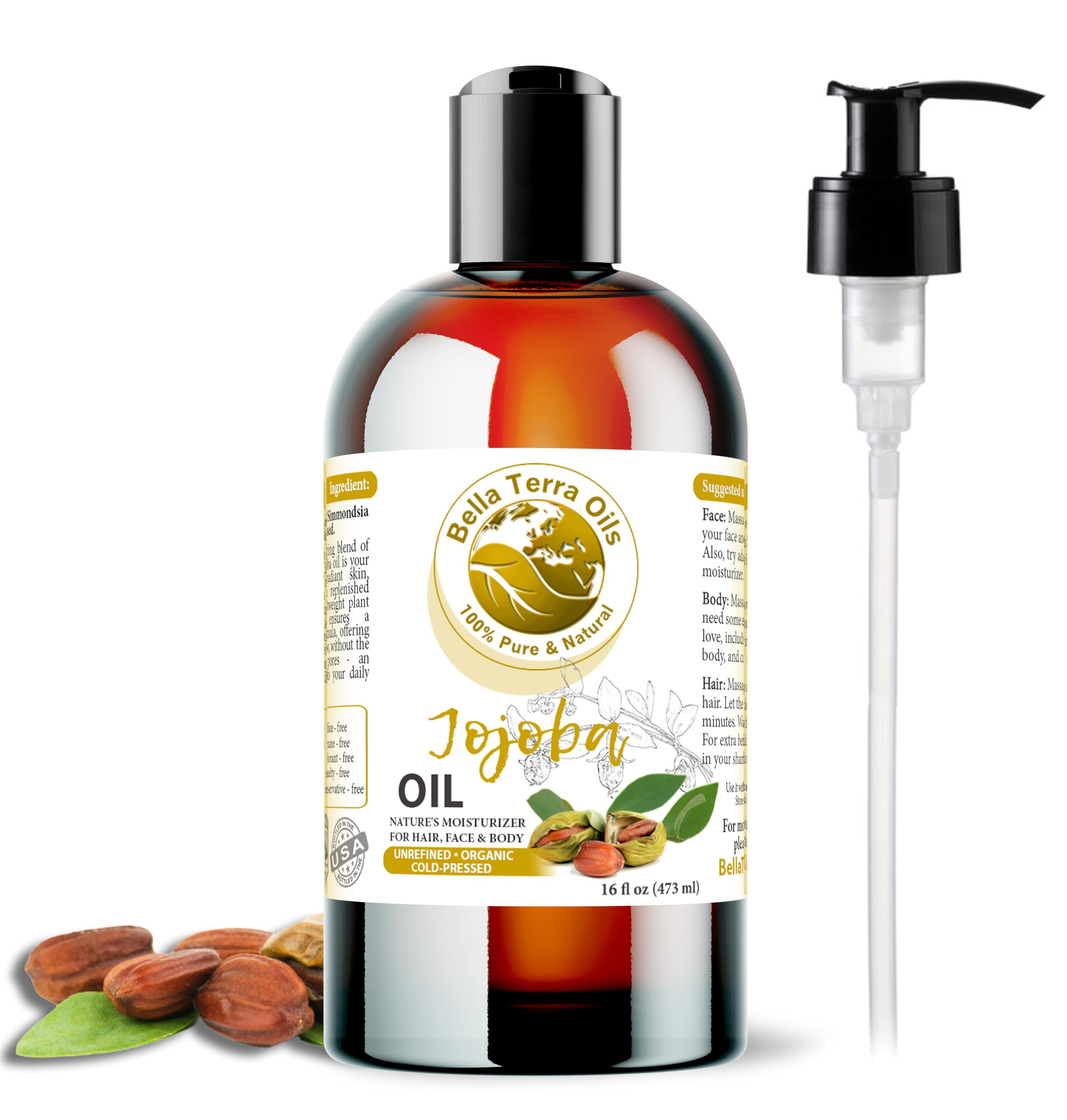 Bella Terra Oils - SAF21 Organic Jojoba Oil 16oz - Unveiling Organic ...