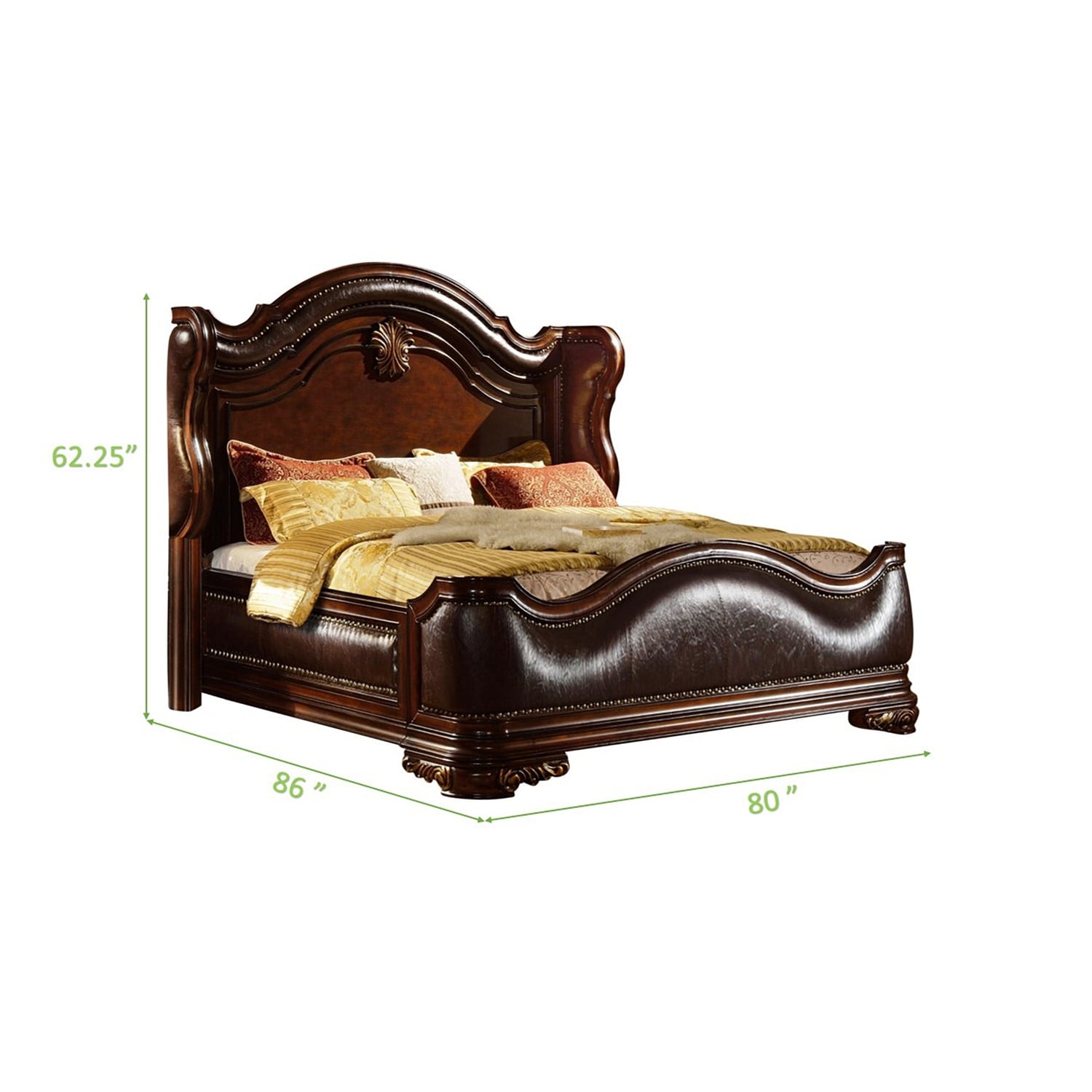 Bella Traditional Style King Bed Made with Wood in Dark Walnut ...