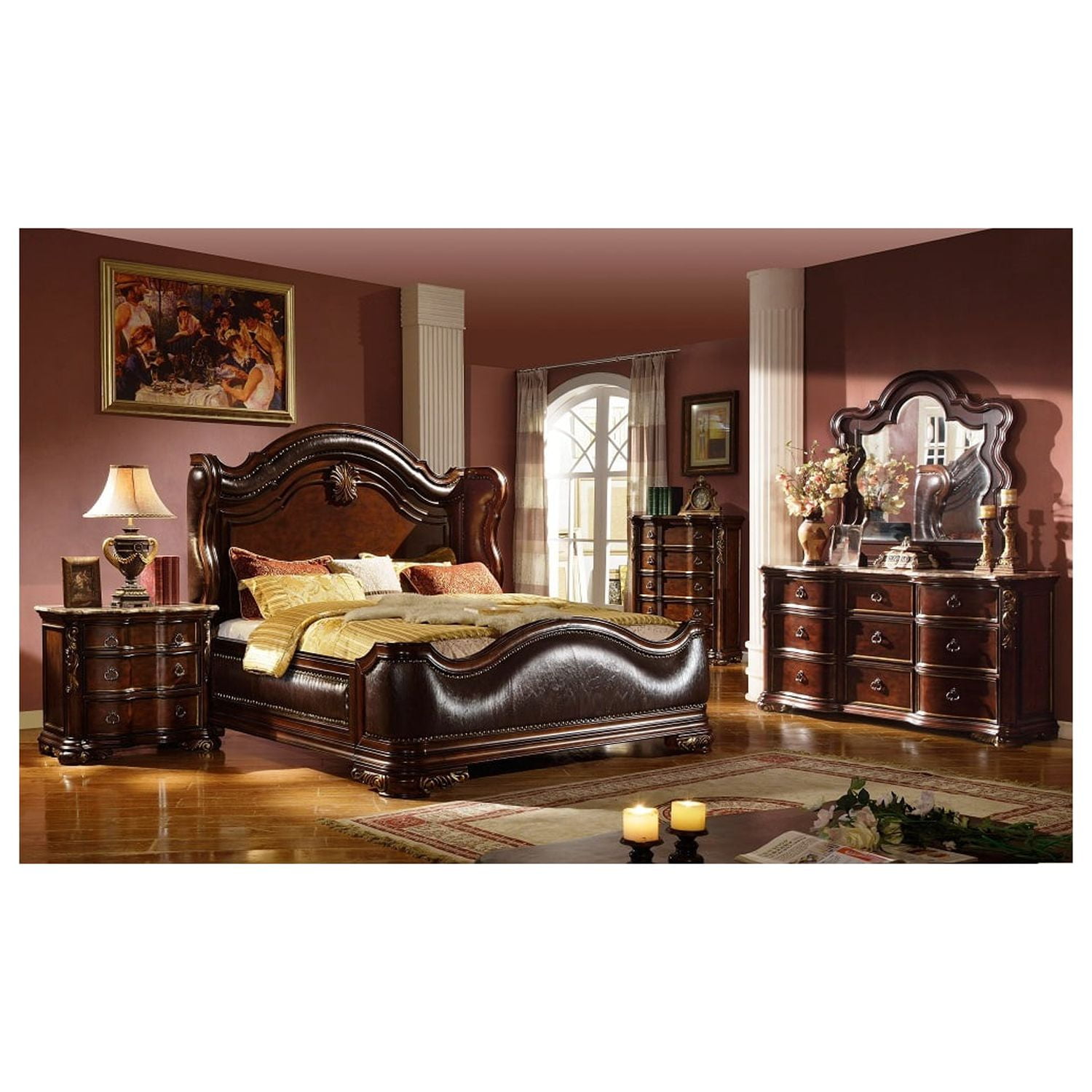 Bella Traditional Style Queen 5 PC Bedroom Set made with Wood in Dark ...