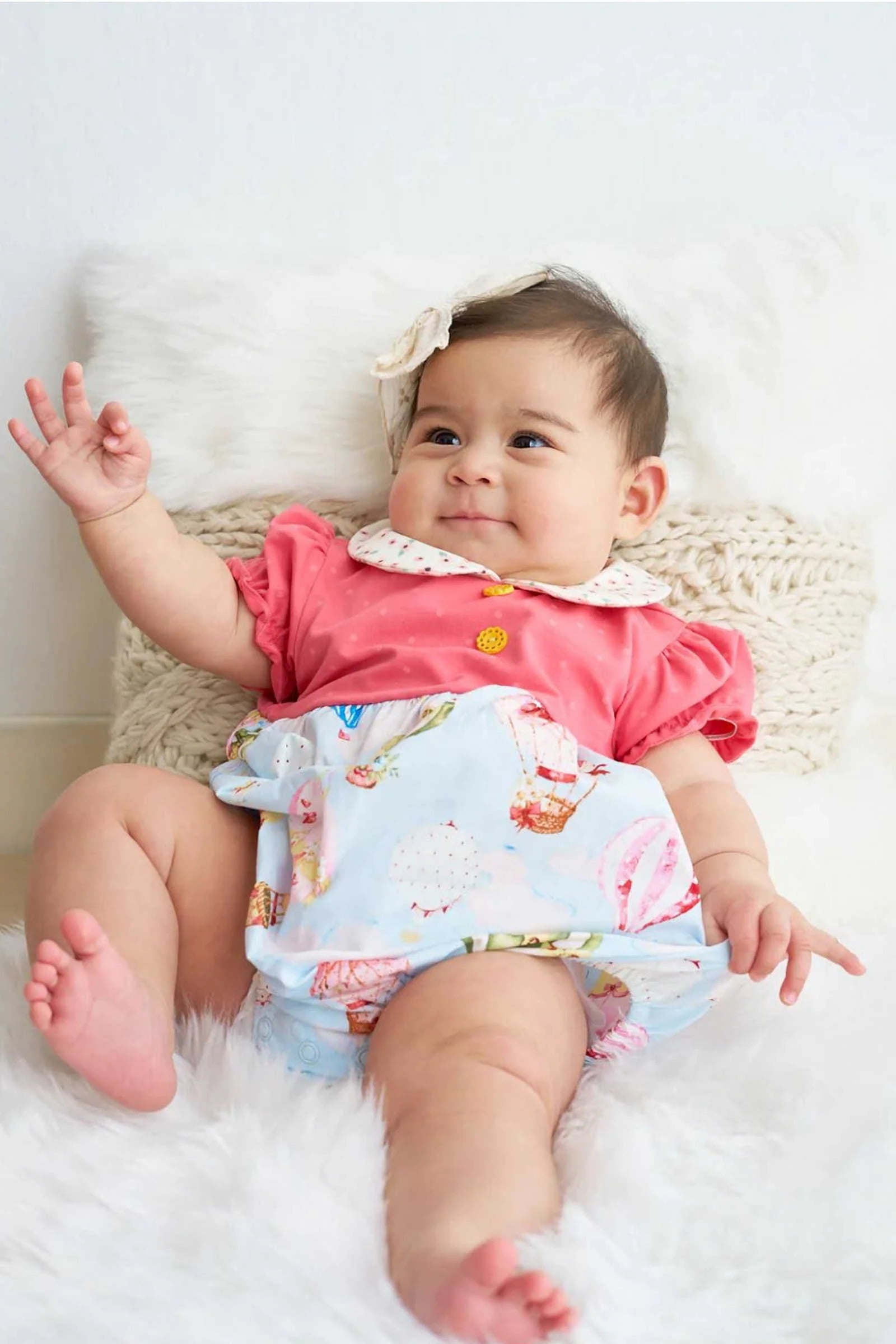 Bella's pink dot balloon print puff sleeve bubble | Abby & Evie ...