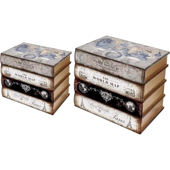 Bellaa 28236 Decorative Box Set of 2 Secret Storage Vintage World Map ...