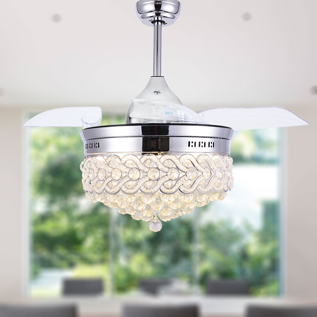 Belladepot 42" Crystal Ceiling Fan with Retractable Blades, LED Light ...