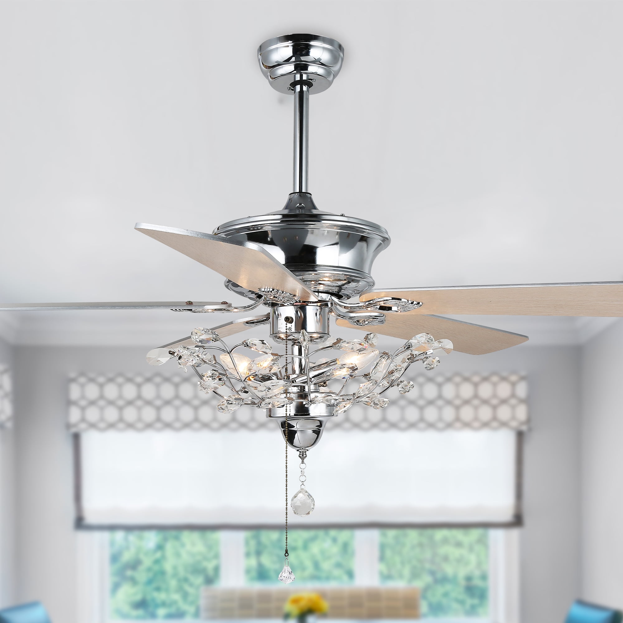 Belladepot 52 Inch Chrome Crystal Ceiling Fan with Reversible Blades ...