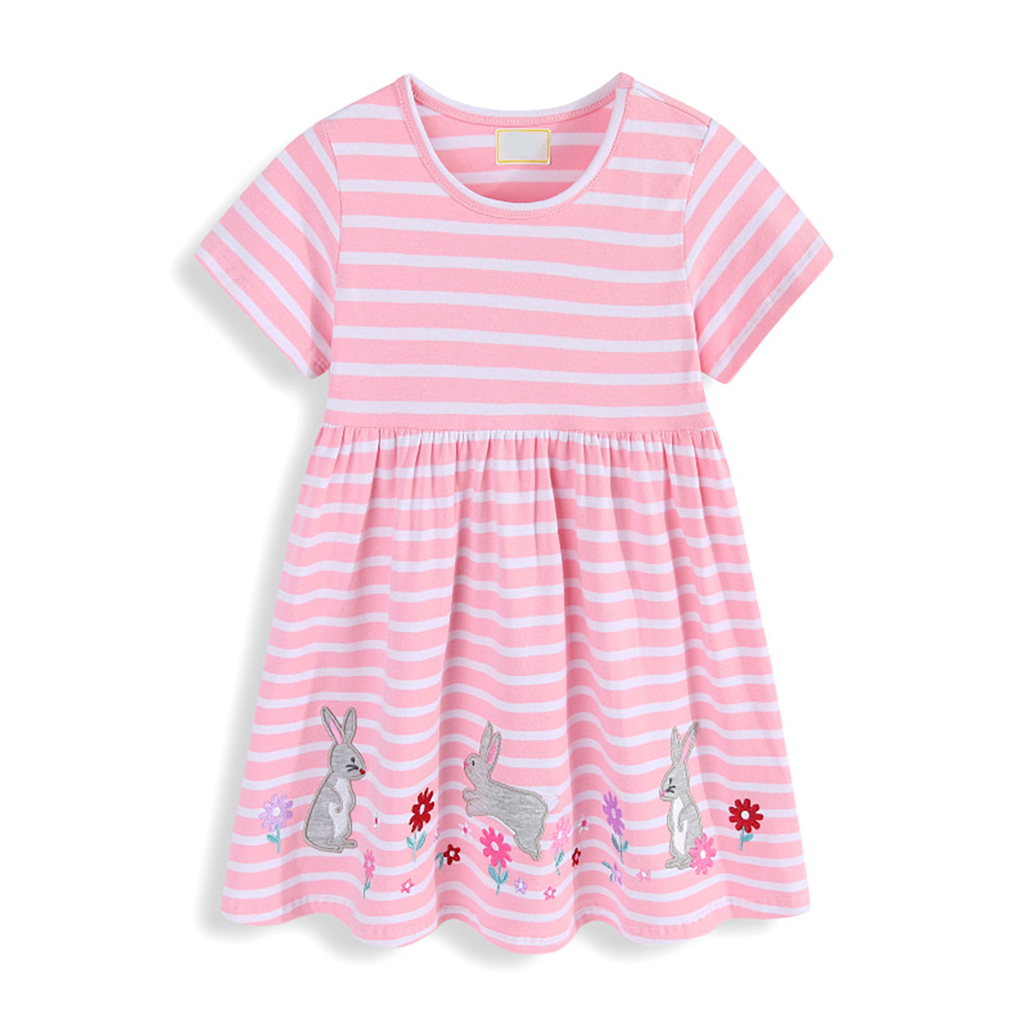Bellafa 100% Cotton Toddler Girls Summer Short Sleeve Dress Rabbit ...