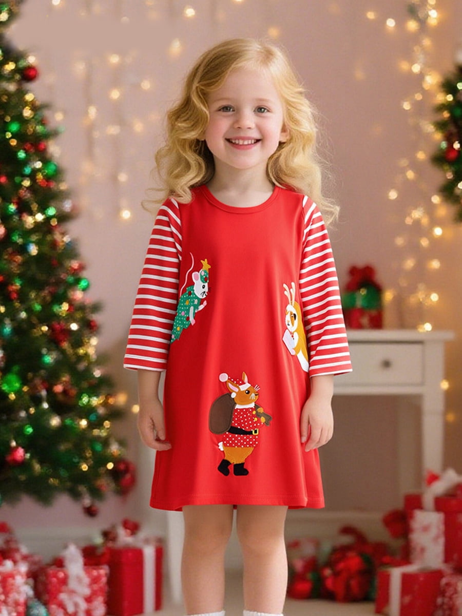 Bellafa 2-7T Little Girls Long Sleeve Dress Toddler Kids Christmas ...