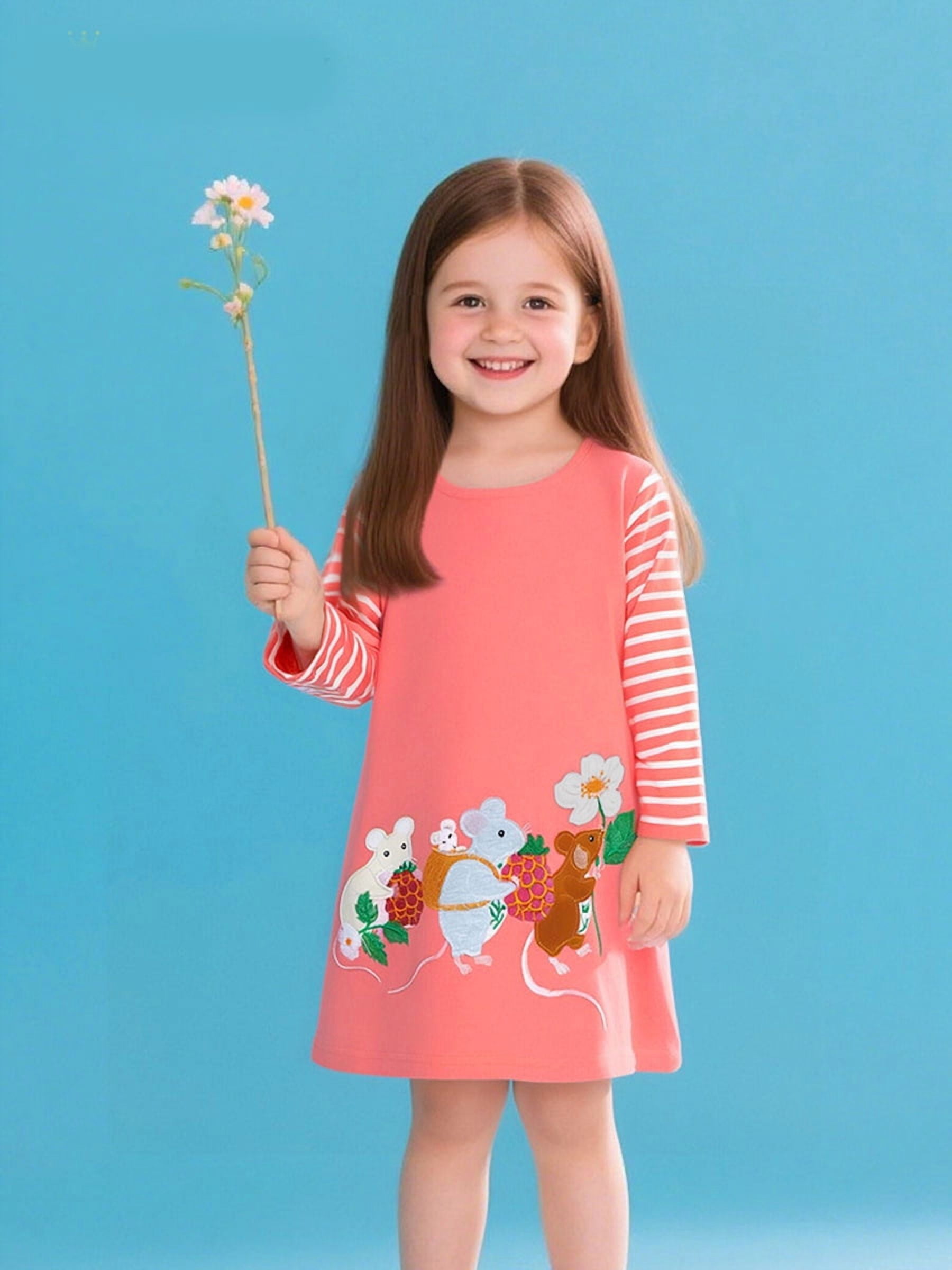 Bellafa 2-7T Little Girls Long Sleeve Dress Toddler Kids Christmas ...