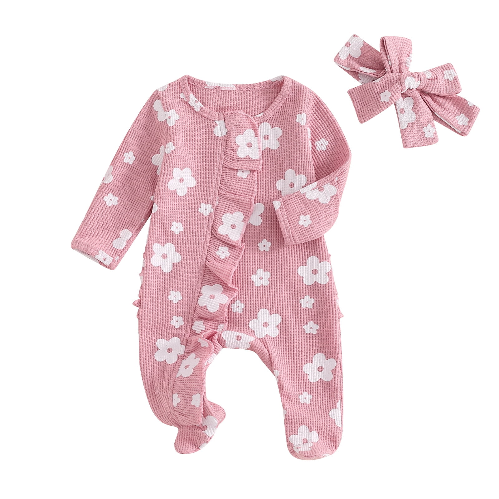 Bellafa Baby Girls Footies Ruffle Zip Up Onesie Romper Newborn Infant ...