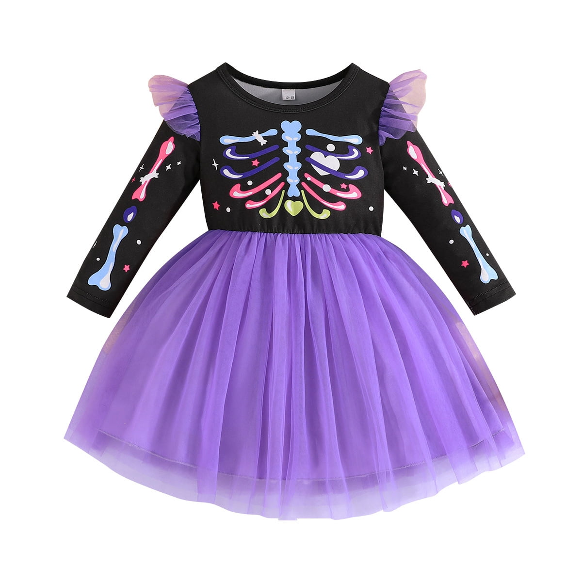 Bellafa Baby Girls Halloween Skeleton Print Tulle Dress Toddler Girl ...