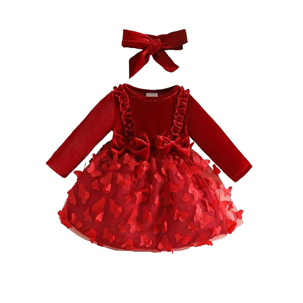 Bellafa Baby Princess Velvet Tutu Dress Toddler Girls Ruffle Long ...