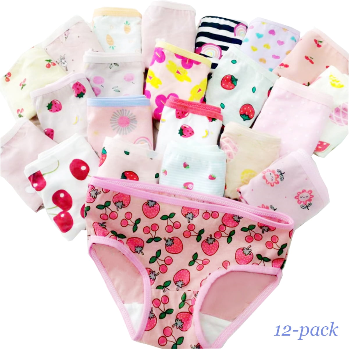 Bellafa Girls 100% Cotton Underwear Briefs, 12 Pack Toddler Girls ...