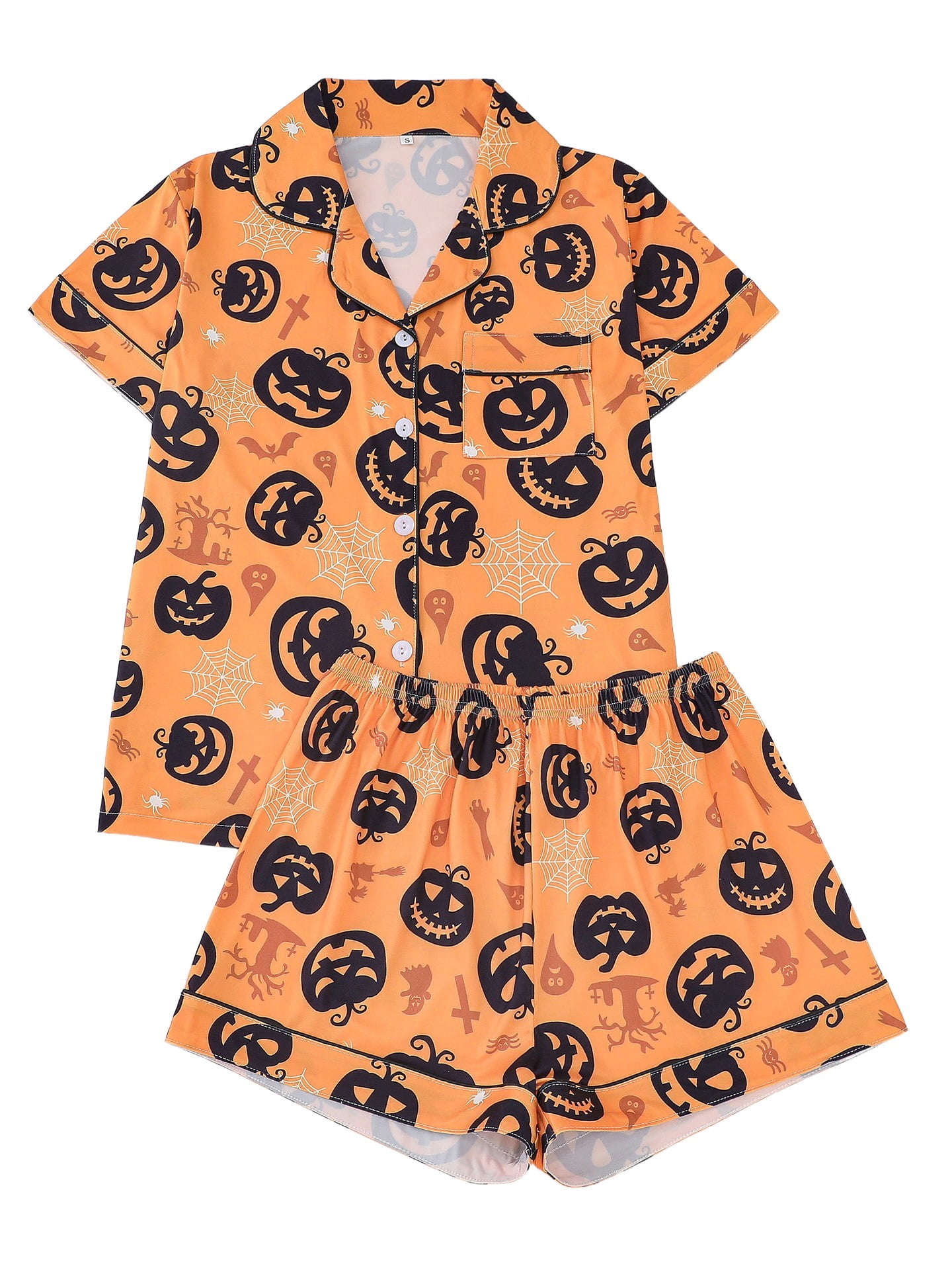 Bellafa Lapel Neck Halloween Pajama Sets for Women 2 Piece Ghost ...