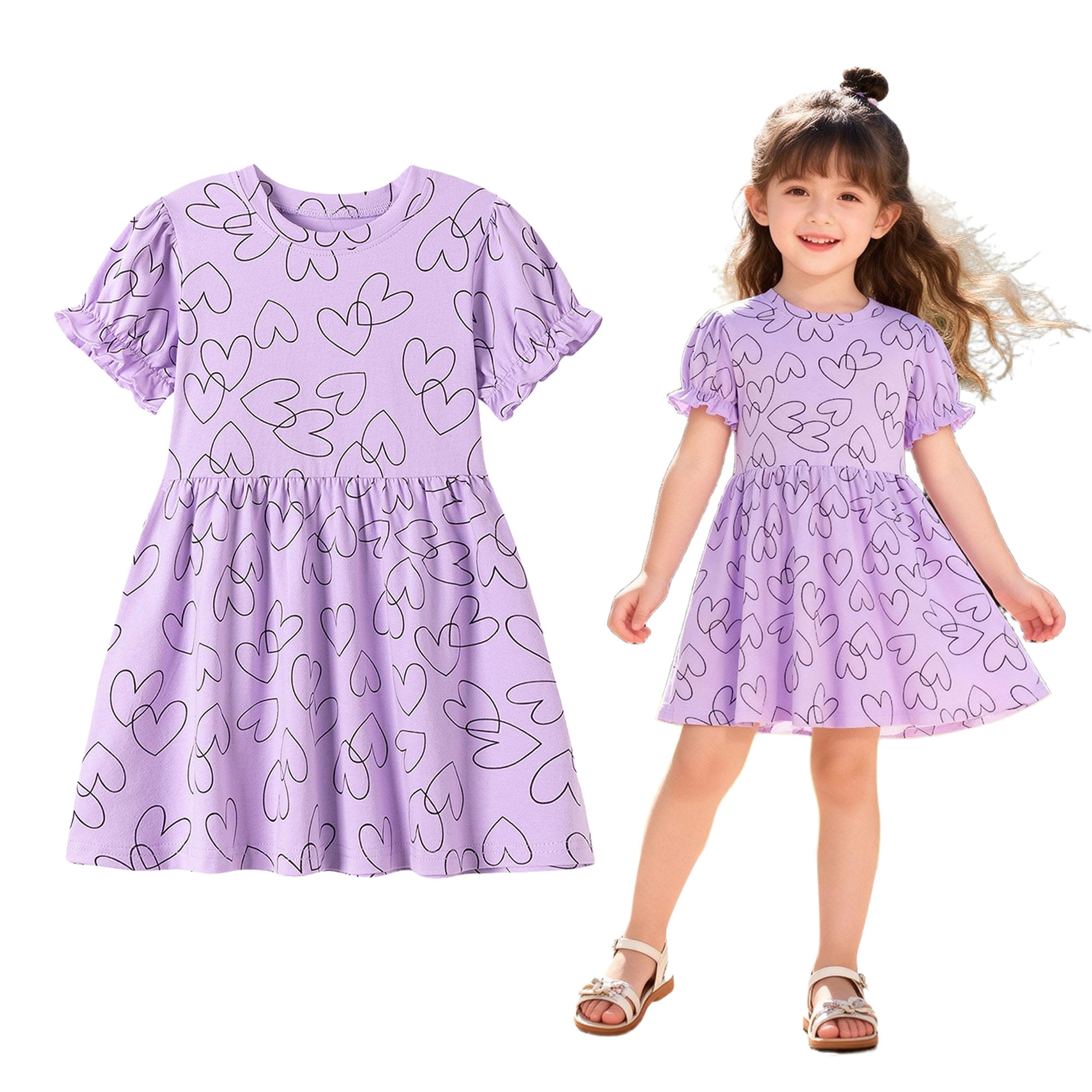 Bellafa Little Girl's Appliuqe Cotton Summer Dress Toddler Short Sleeve ...