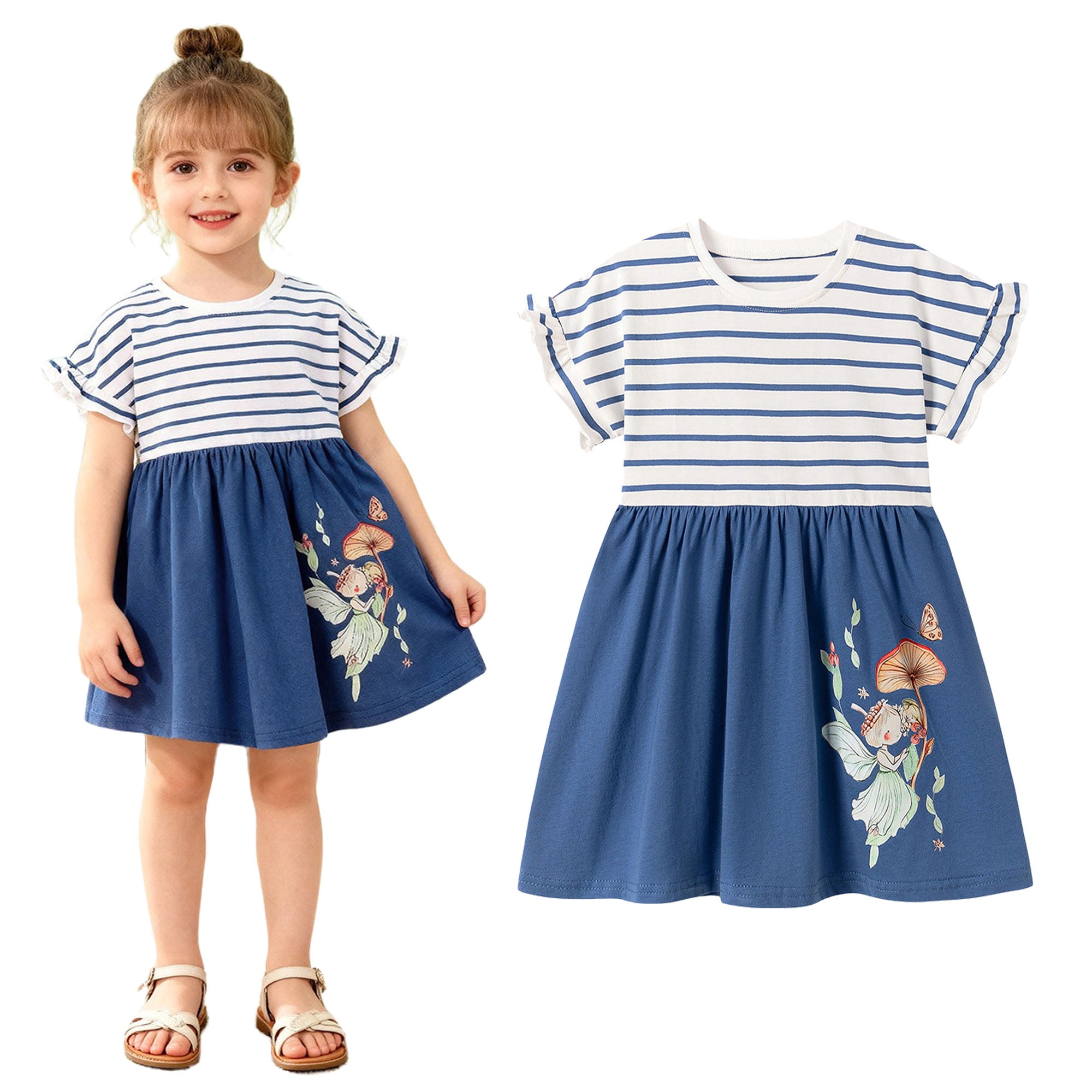 Bellafa Little Girl's Appliuqe Cotton Summer Dress Toddler Short Sleeve ...