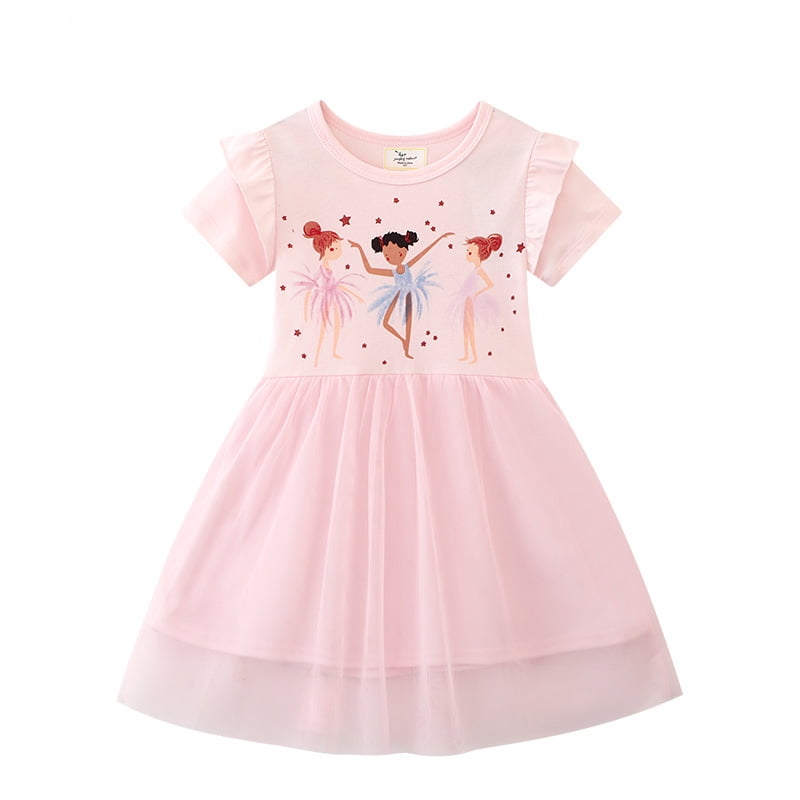 Bellafa Summer Little Girl's Pink Tutu Dress Toddler Girls Short Sleeve ...