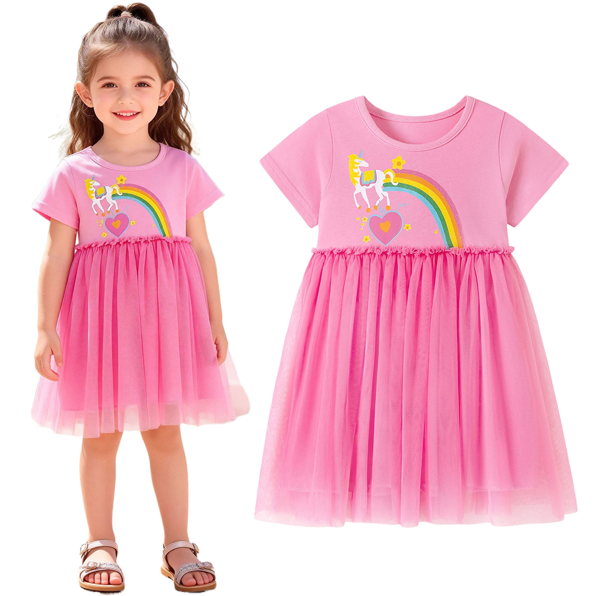 Bellafa Toddler Applique Tutu Dress Little Girls Fluffy Sleeve Summer ...