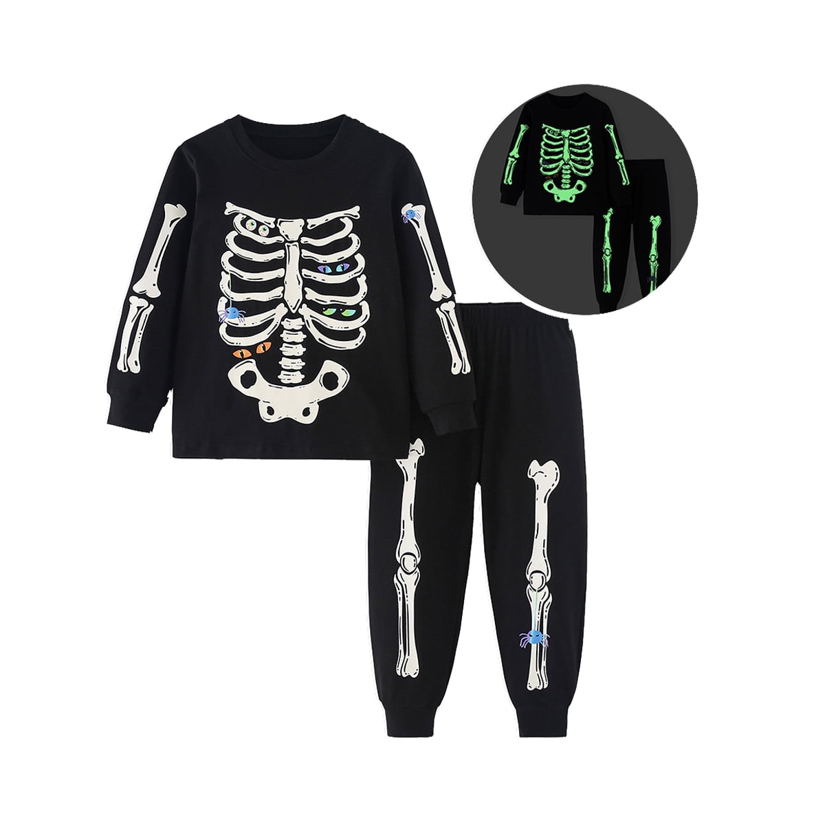 Bellafa Toddler Boys Snug Fit Skeleton Pajamas Kids Boy's Glow in the ...