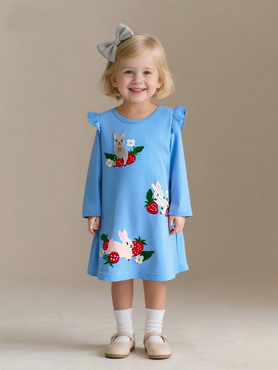 Bellafa Toddler Girl Long Sleeve Dress Stripe Flower Christmas Easter ...