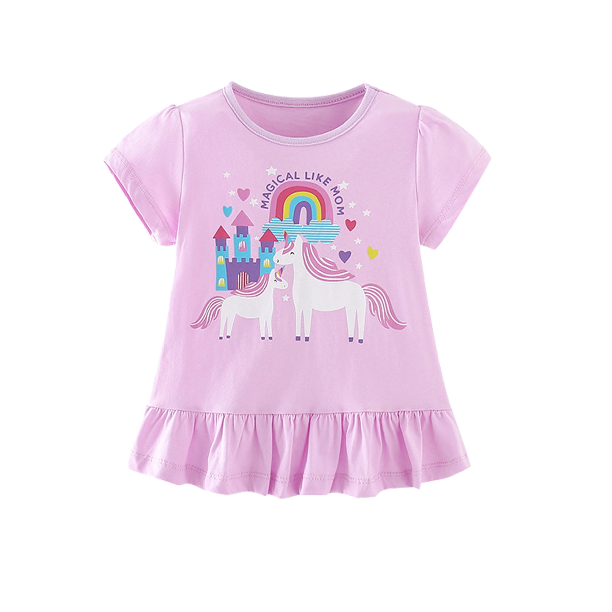 Bellafa Toddler Girl Short Sleeve Shirts Cotton Cartoon Graphic T ...
