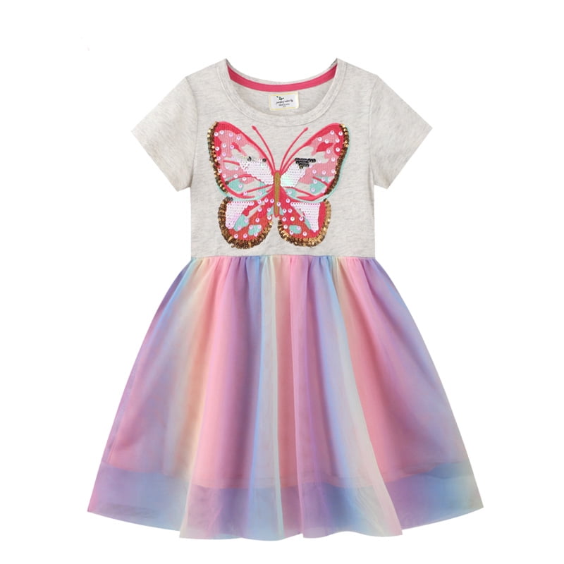 Bellafa Toddler Girl's Butterfly Tutu Dress Summer Short Sleeve Tulle ...