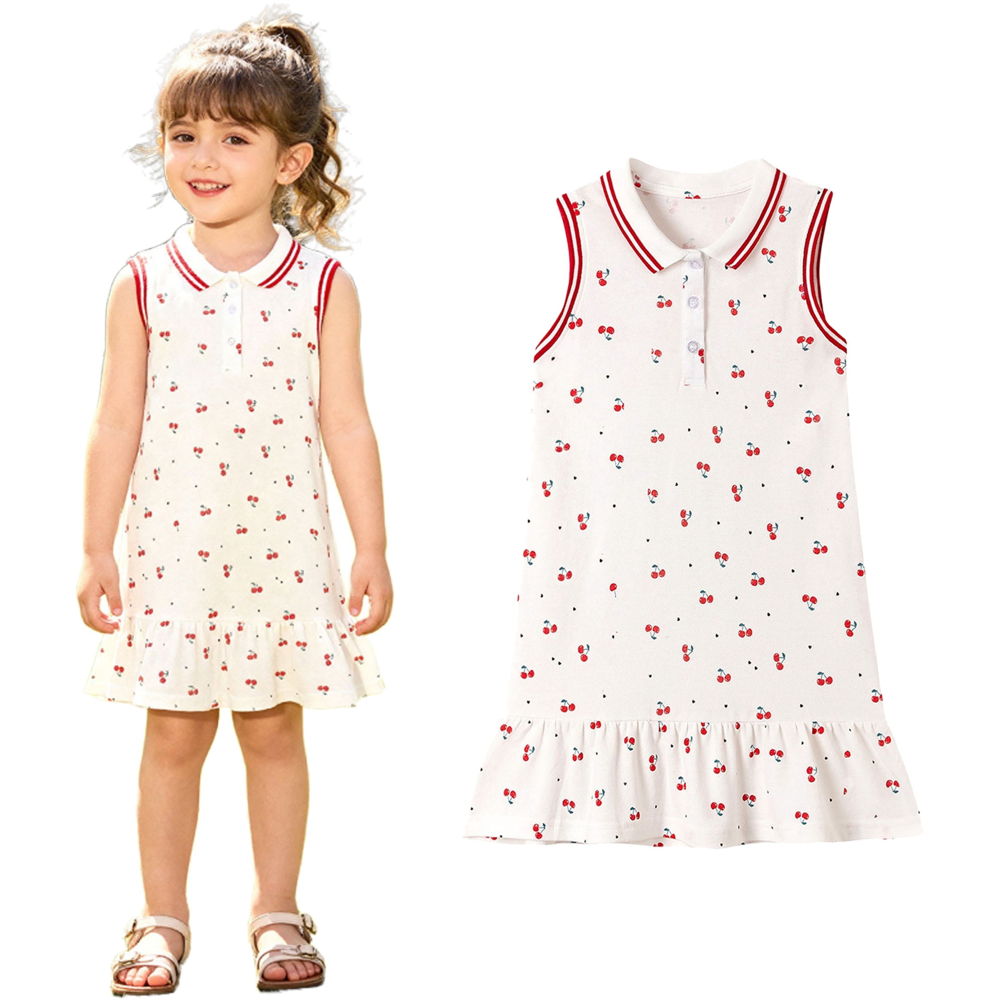 Bellafa Toddler Girls Sleeveless Lapel Neck Summer Dress Princess ...