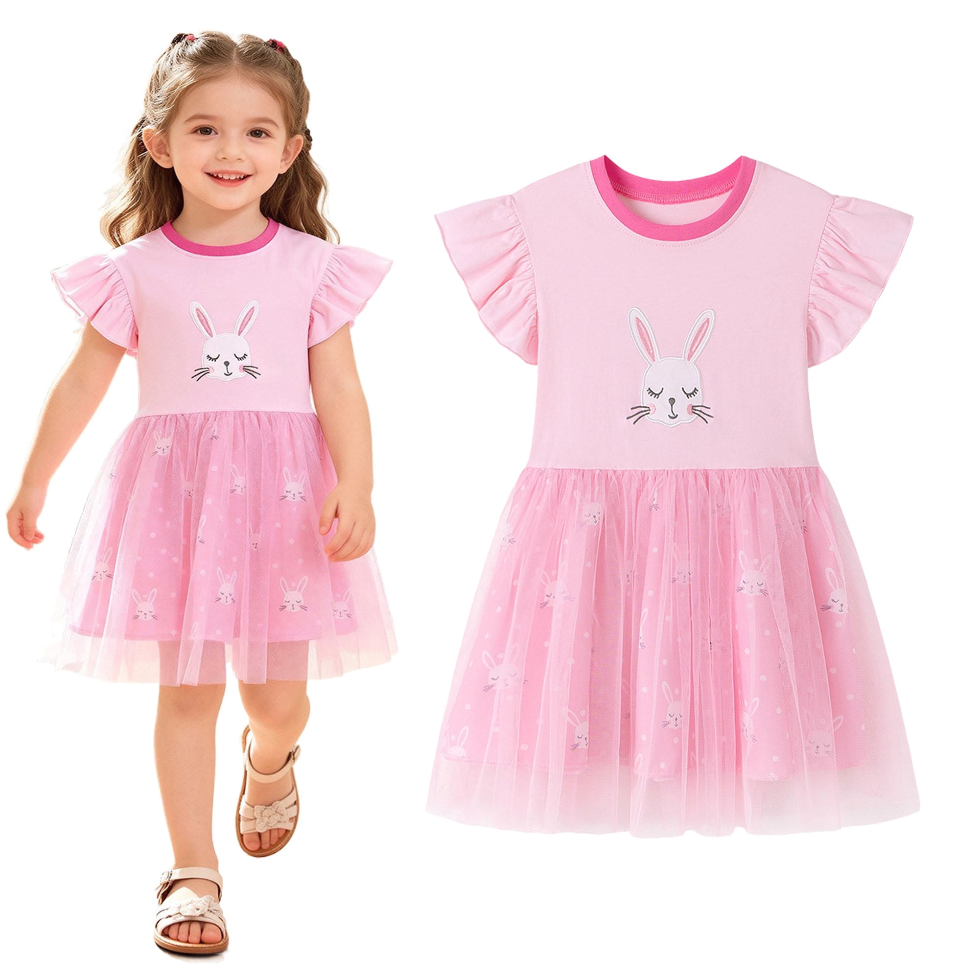 Bellafa Toddler Girls Tutu Dresses Ruffle Short Sleeve Summer Dress ...
