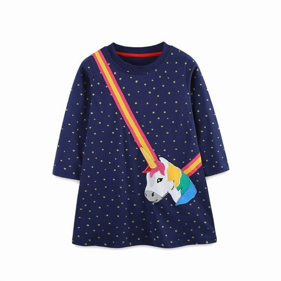 Bellafa Toldler Girls Cotton Long Sleeve Casual Cartoon Unicorn ...