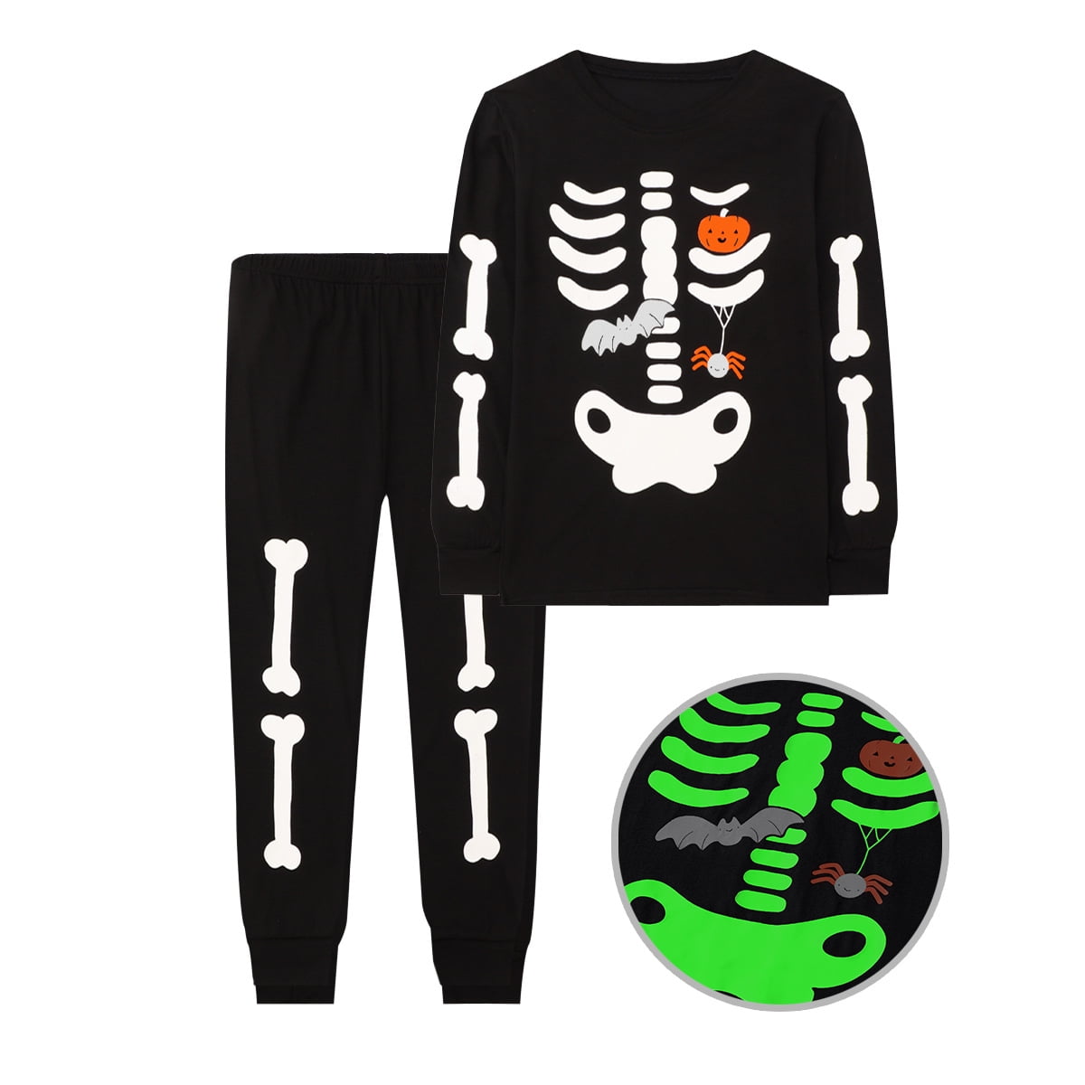 Bellafa Unisex Kids Skeleton Pajamas Glow in the Dark 100% Cotton ...