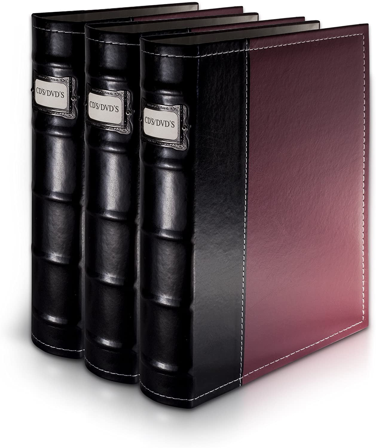 Bellagio-Italia CD/DVD Storage Binder Set - Burgundy - Leather - 3 Pack ...