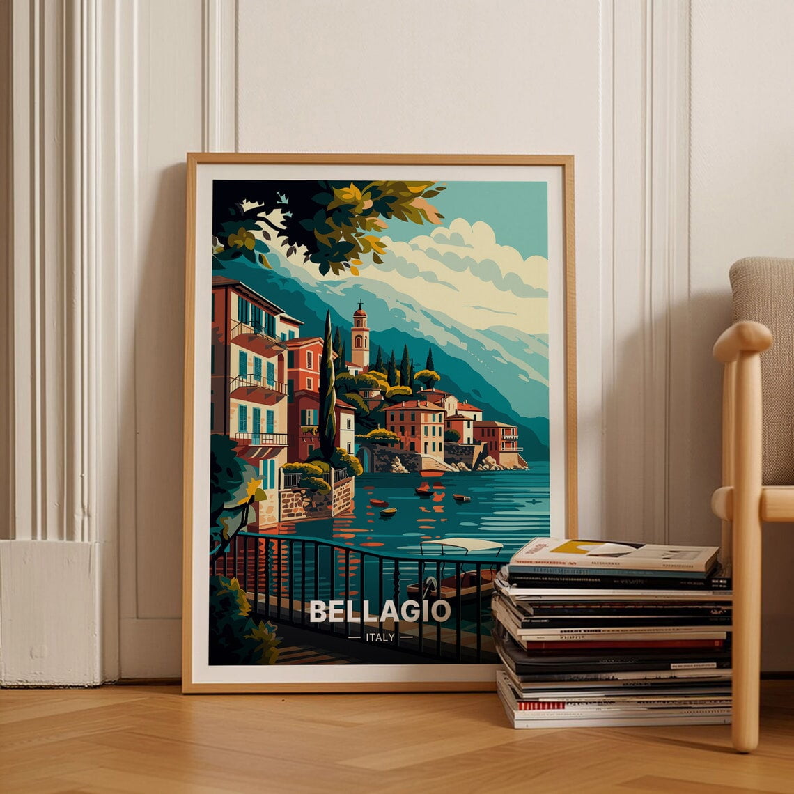 Bellagio Italy Travel Poster, Scenic Lake Como Art, Italian Riviera ...